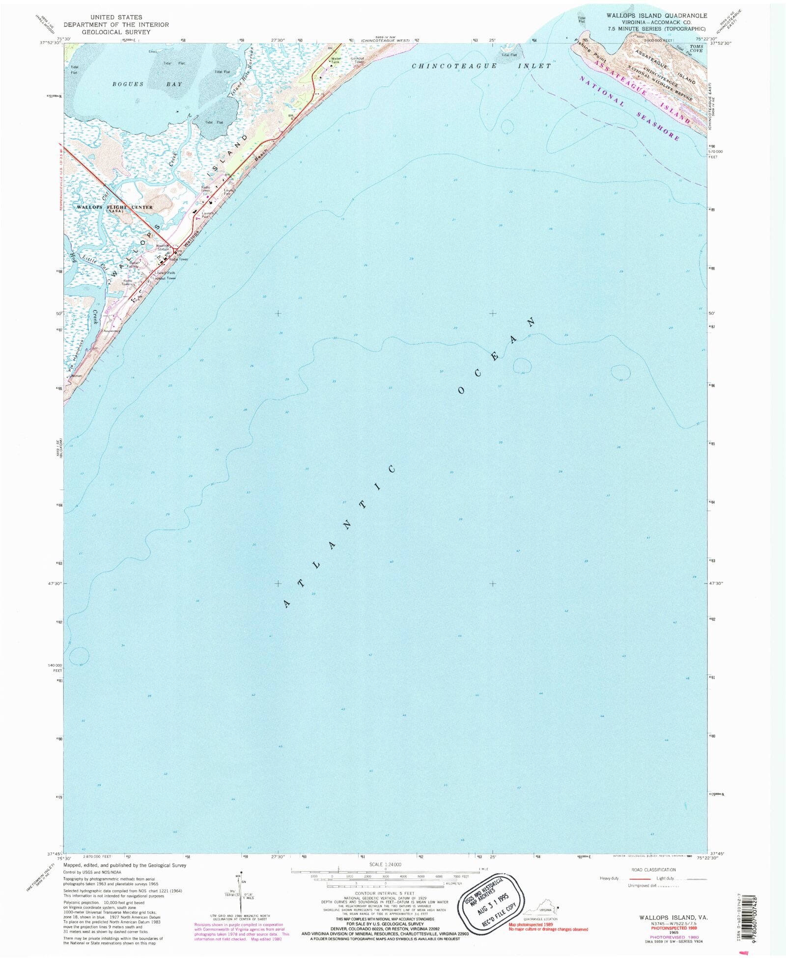 Classic USGS Wallops Island Virginia 7.5'x7.5' Topo Map – MyTopo Map Store