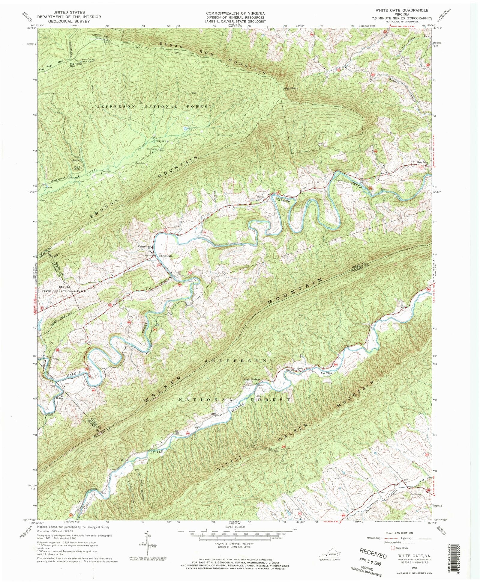 Classic USGS White Gate Virginia 7.5'x7.5' Topo Map – MyTopo Map Store