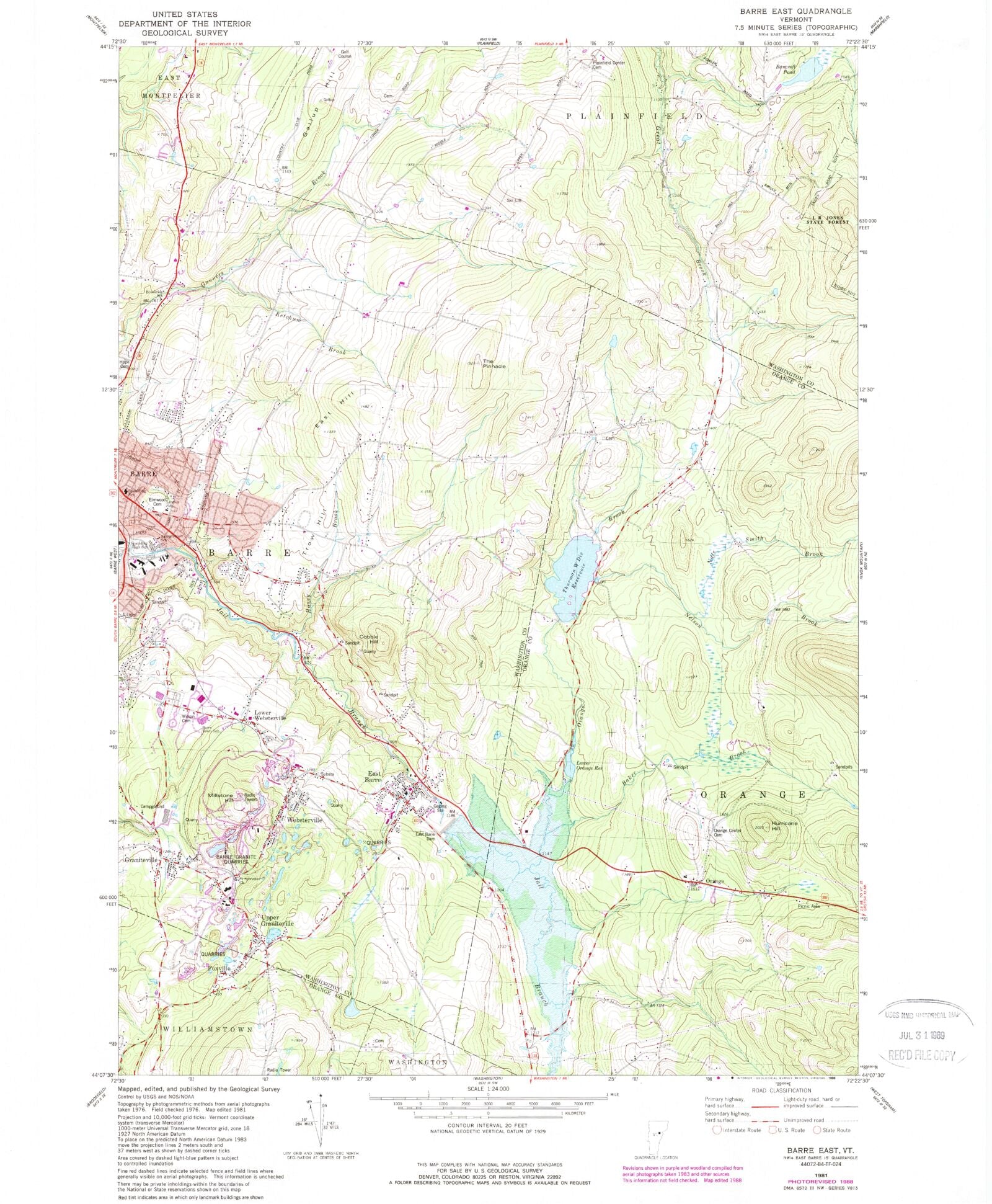 Classic USGS Barre East Vermont 7.5'x7.5' Topo Map – MyTopo Map Store
