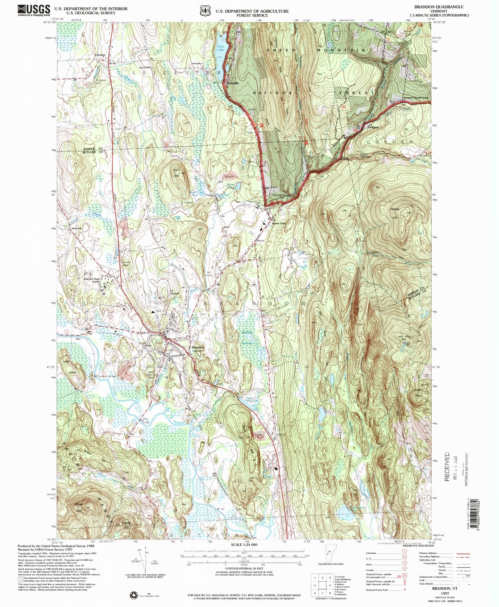 Classic USGS Brandon Vermont 7.5'x7.5' Topo Map – MyTopo Map Store