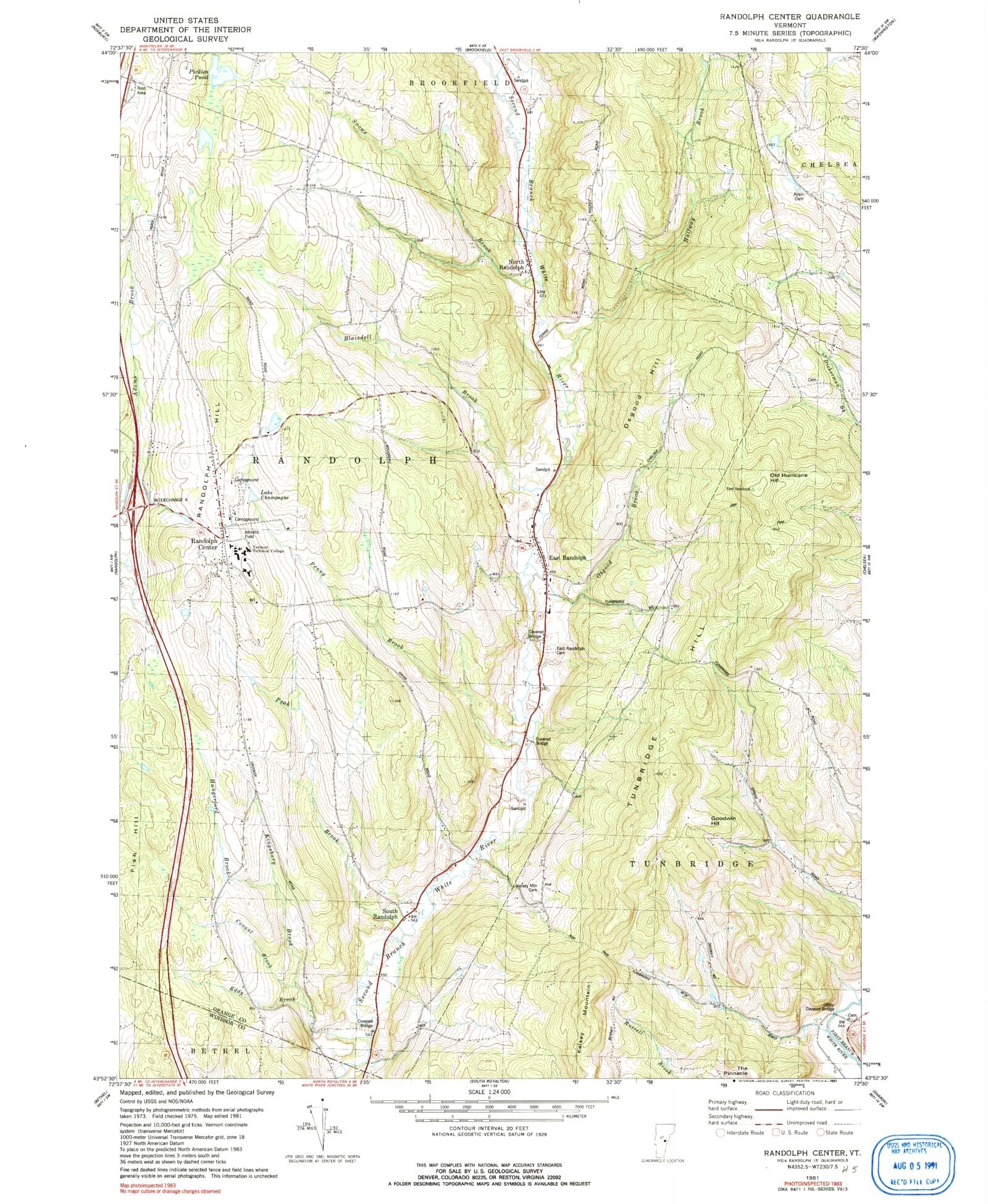 Classic USGS Randolph Center Vermont 7.5'x7.5' Topo Map – MyTopo Map Store