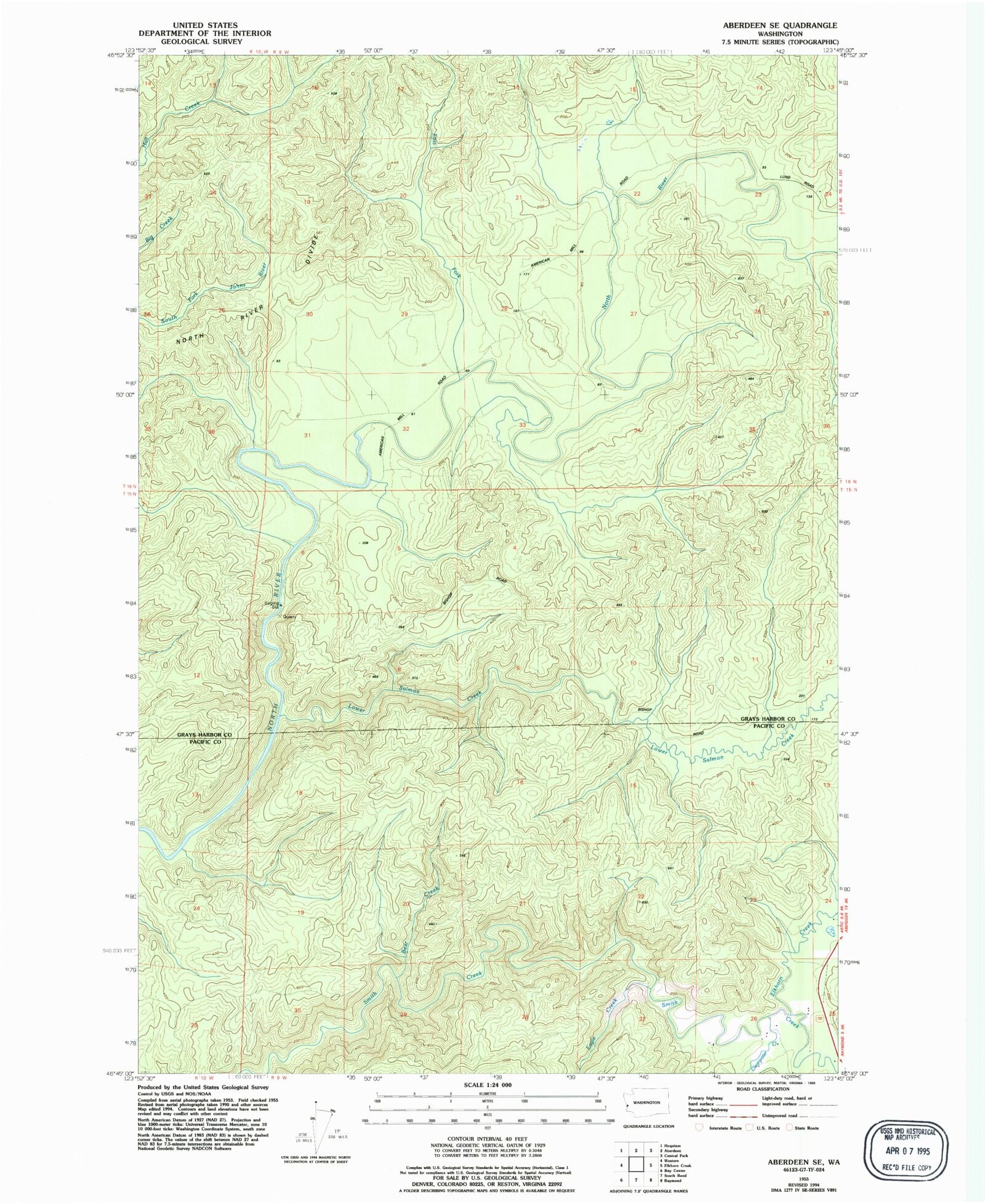 Classic USGS Aberdeen SE Washington 7.5'x7.5' Topo Map – MyTopo Map Store
