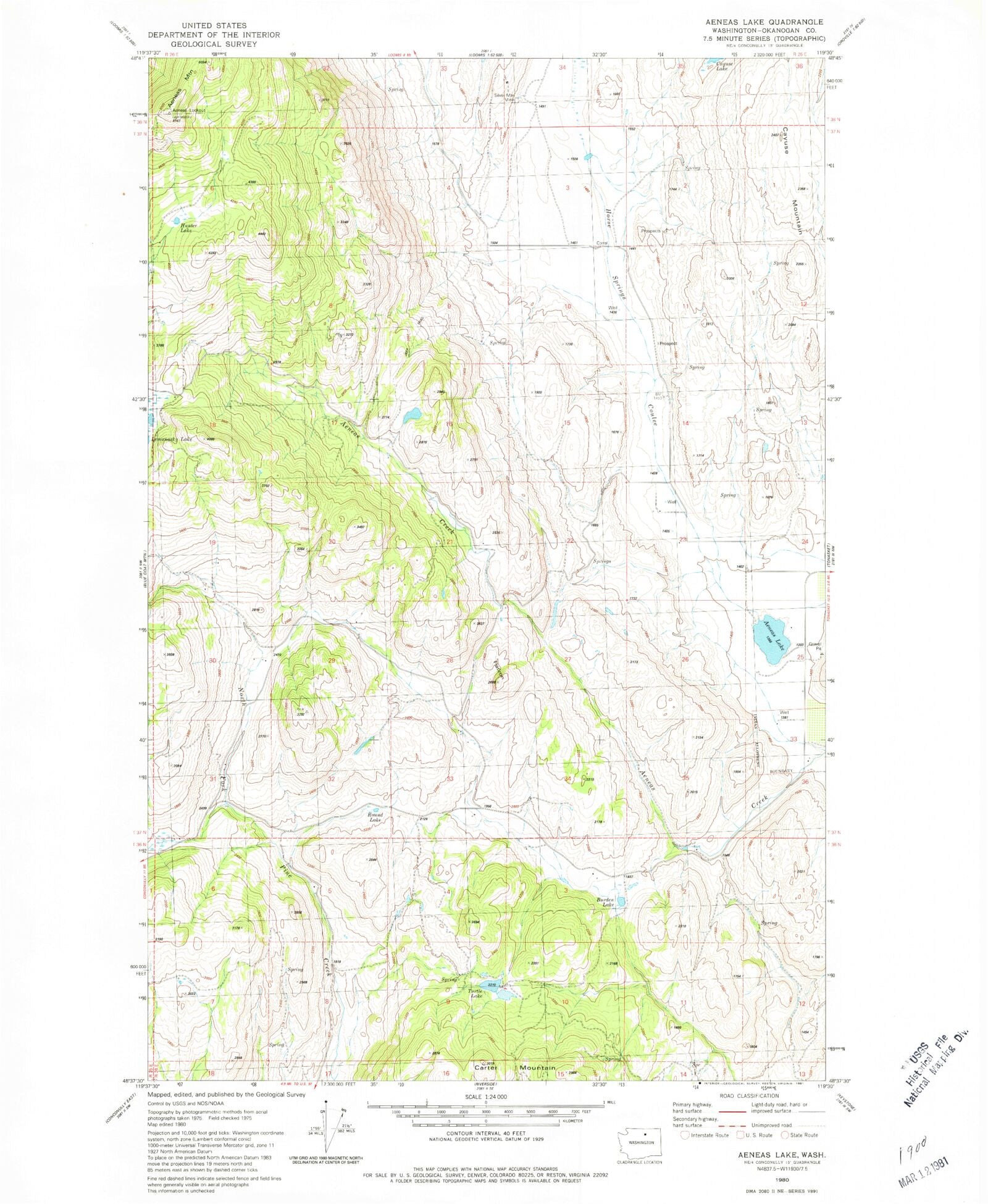 Classic USGS Aeneas Lake Washington 7.5'x7.5' Topo Map – MyTopo Map Store