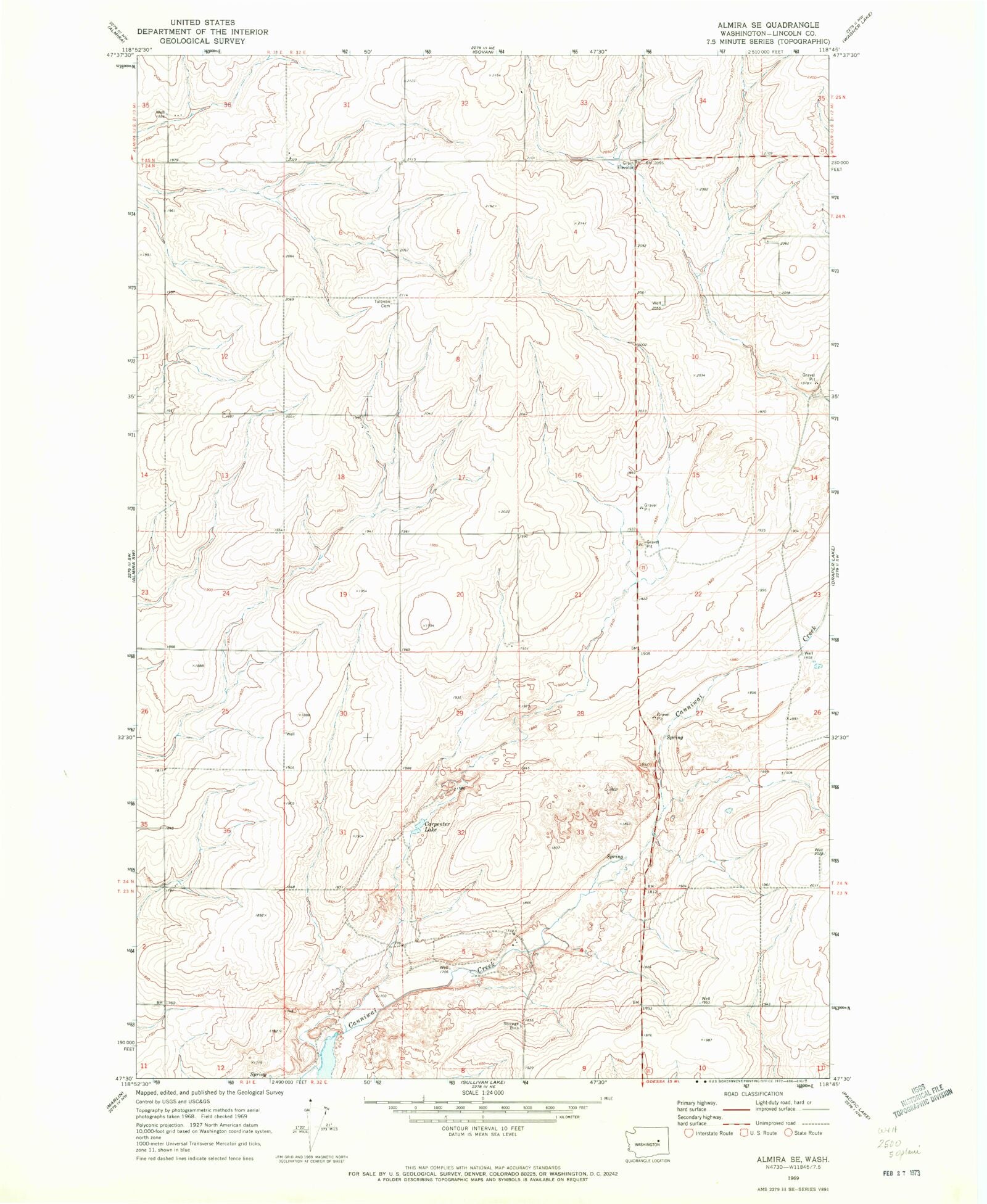 Classic USGS Almira SE Washington 7.5'x7.5' Topo Map – MyTopo Map Store