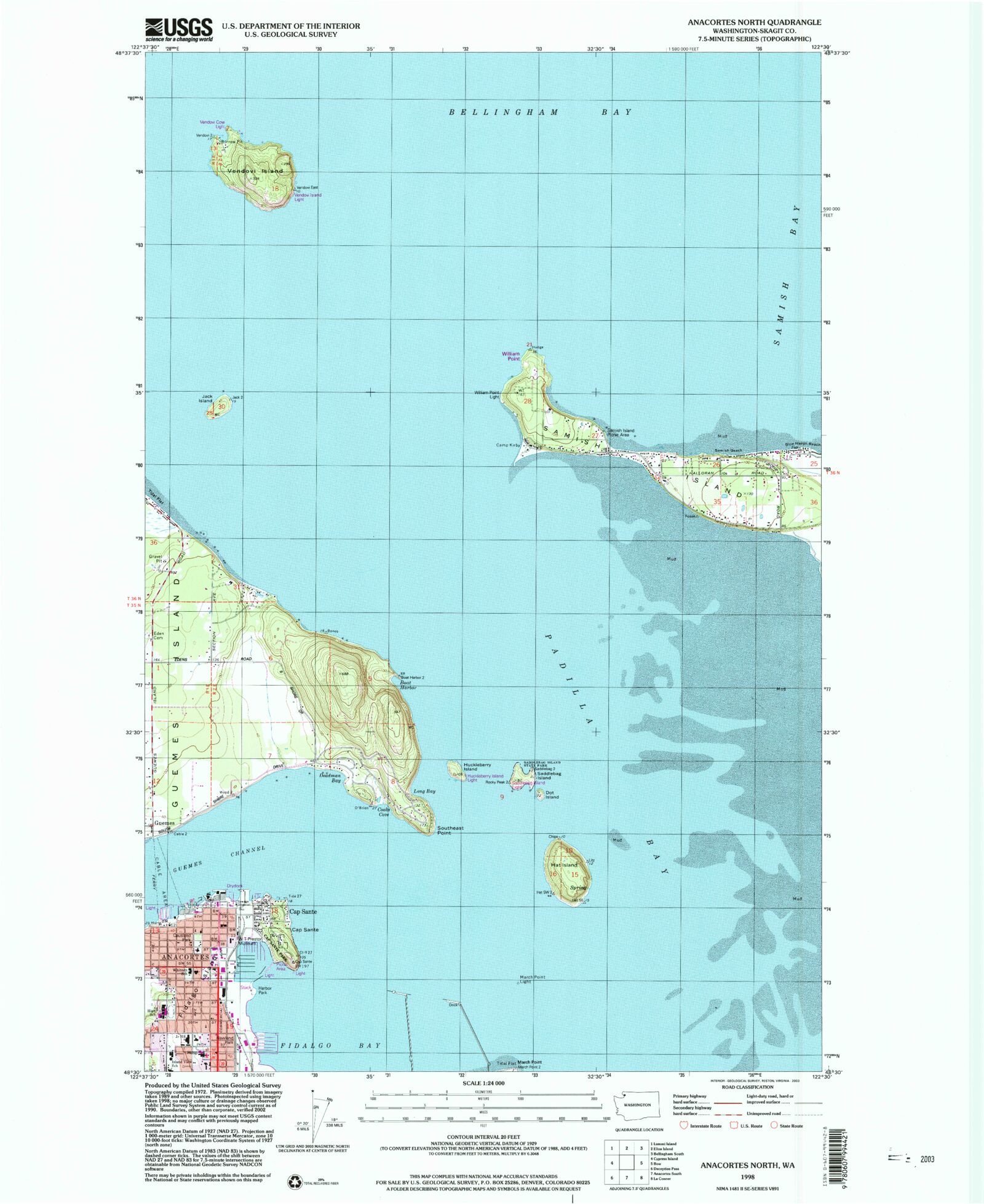 Classic USGS Anacortes North Washington 7.5'x7.5' Topo Map – MyTopo Map ...