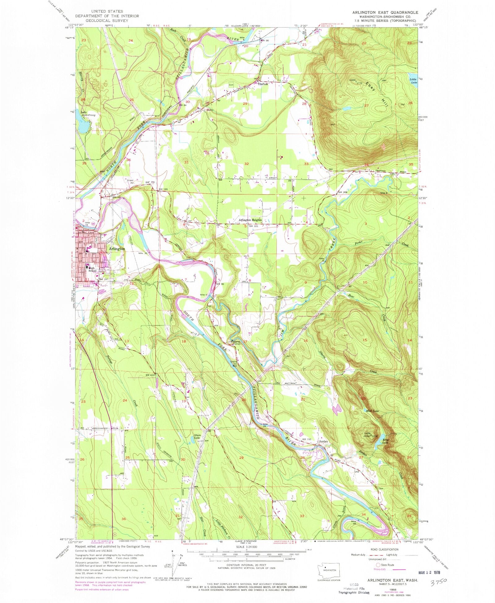 Classic USGS Arlington East Washington 7.5'x7.5' Topo Map – MyTopo Map ...