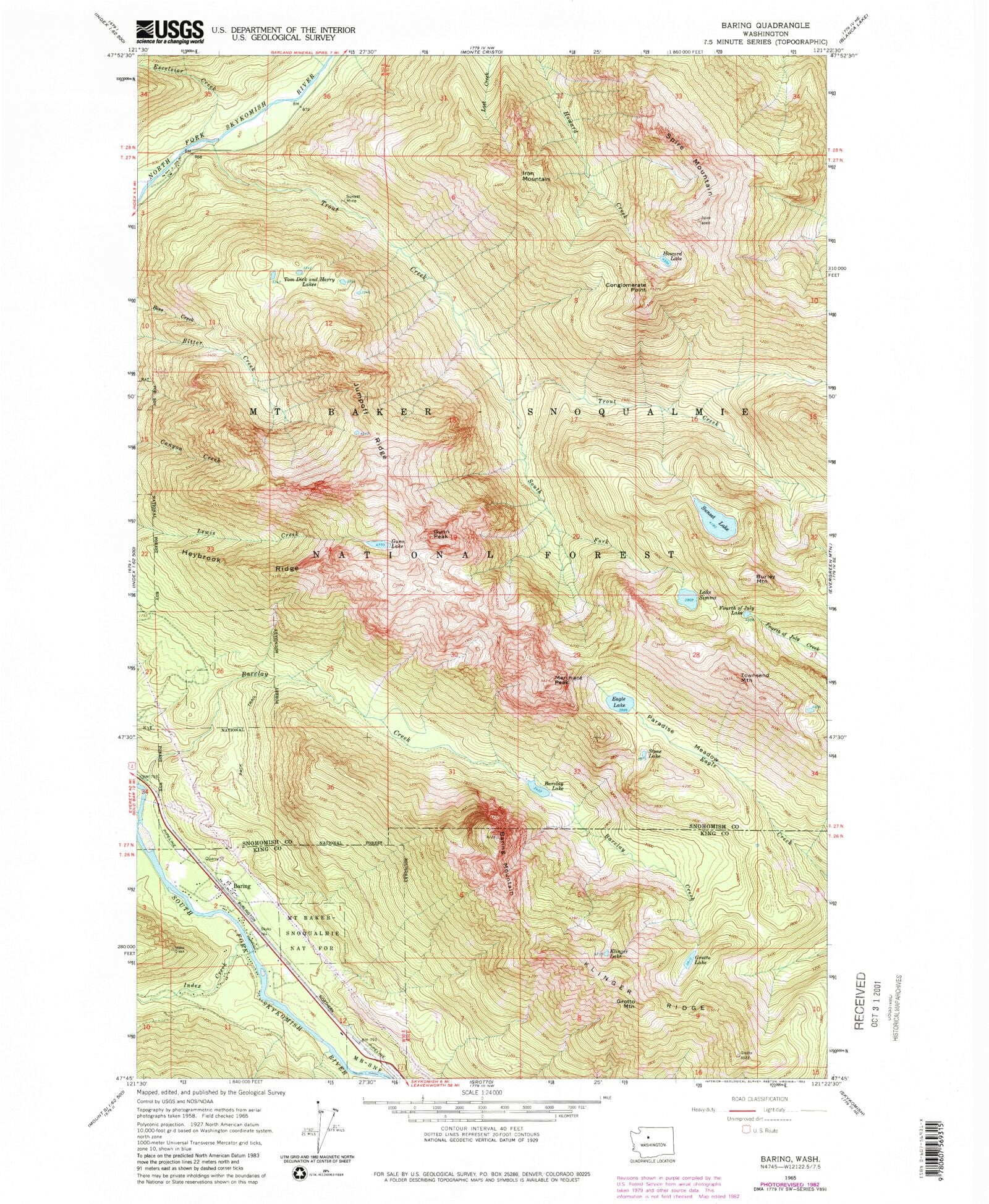 Classic USGS Baring Washington 7.5'x7.5' Topo Map – MyTopo Map Store