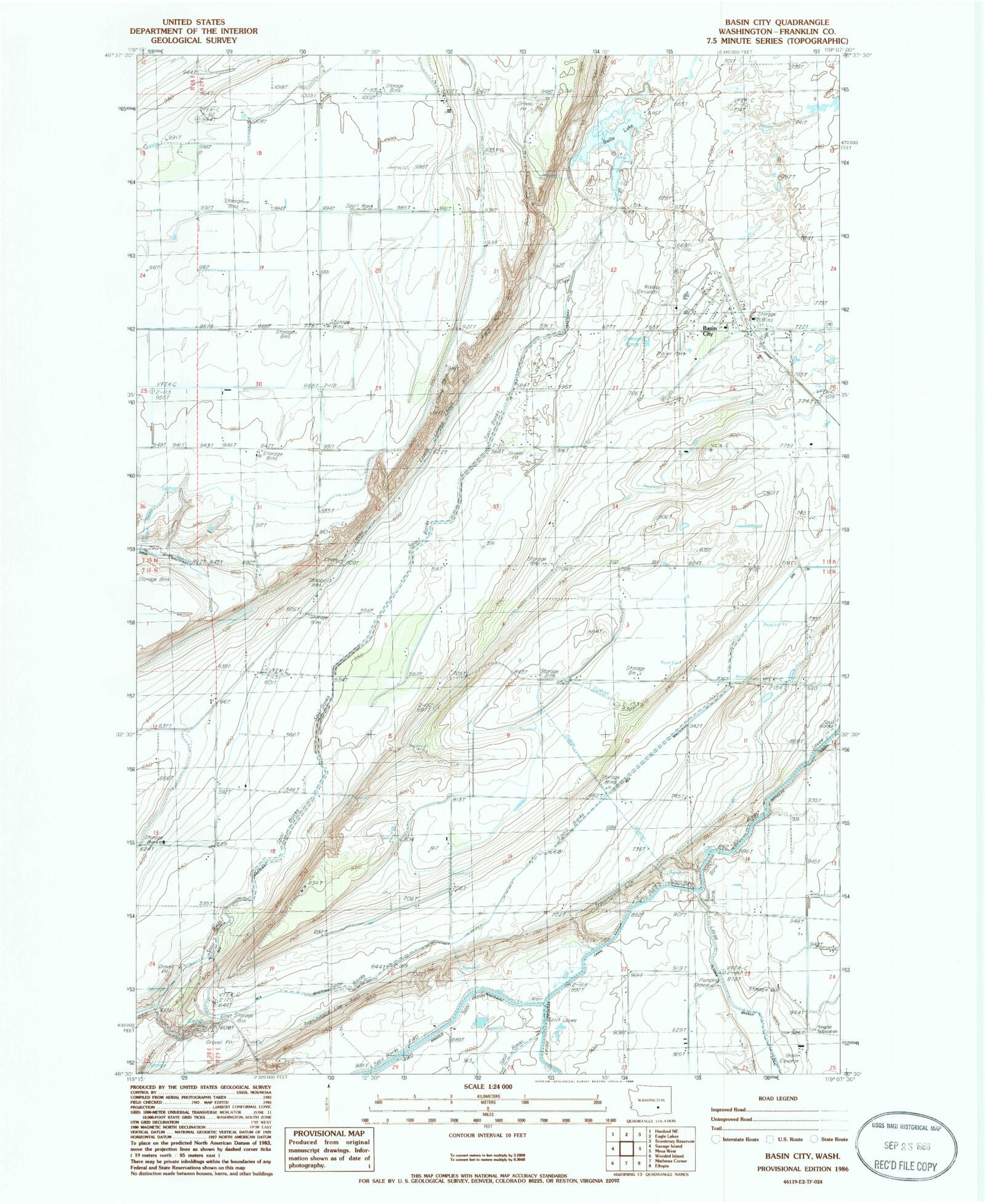 Classic USGS Basin City Washington 7.5'x7.5' Topo Map – MyTopo Map Store