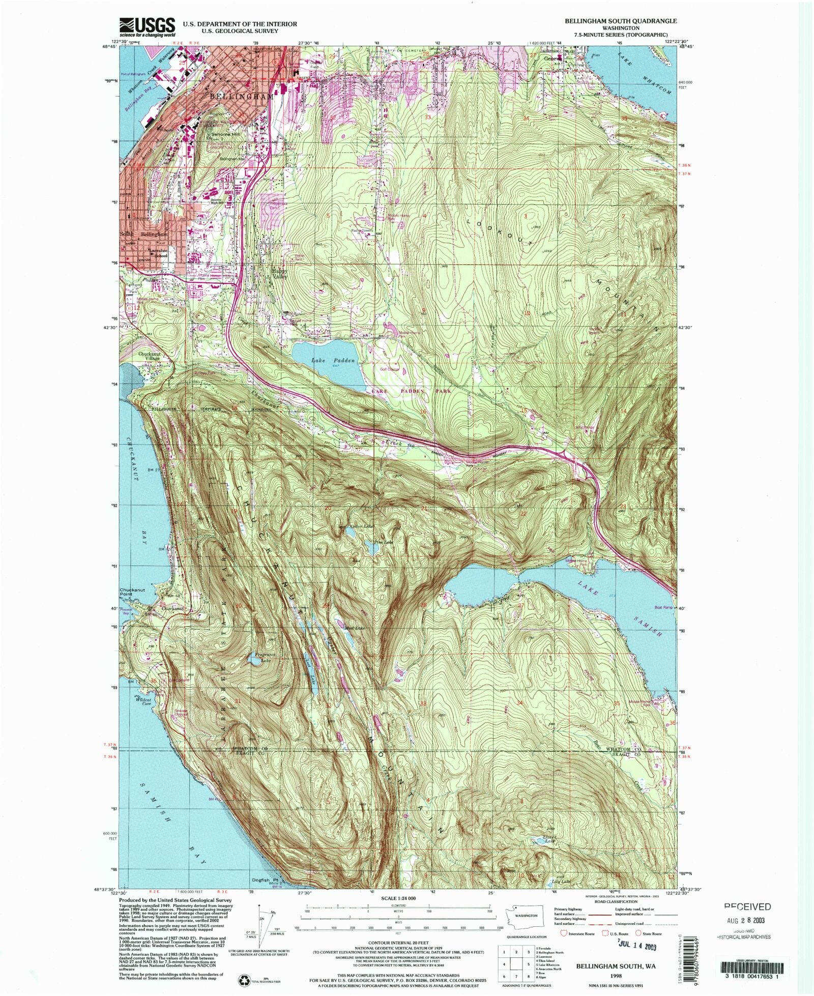 Classic USGS Bellingham South Washington 7.5'x7.5' Topo Map – MyTopo ...