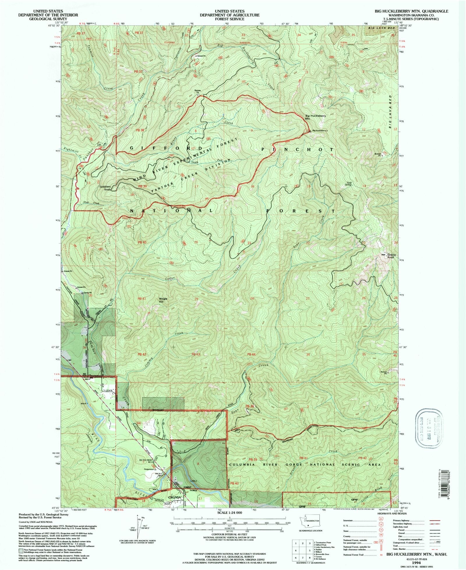 Classic USGS Big Huckleberry Mountain Washington 7.5'x7.5' Topo Map ...