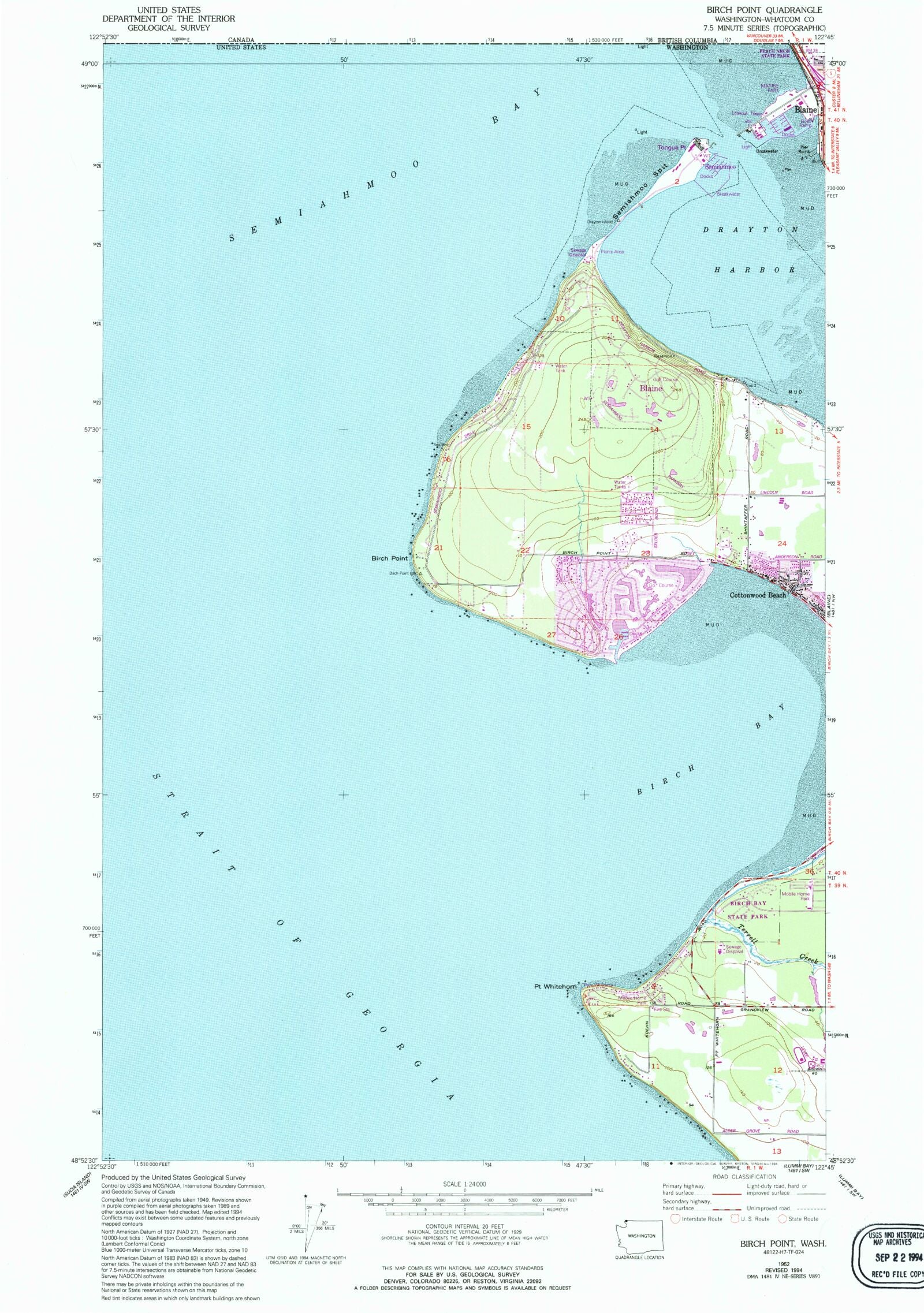 Classic USGS Birch Point Washington 7.5'x7.5' Topo Map – MyTopo Map Store