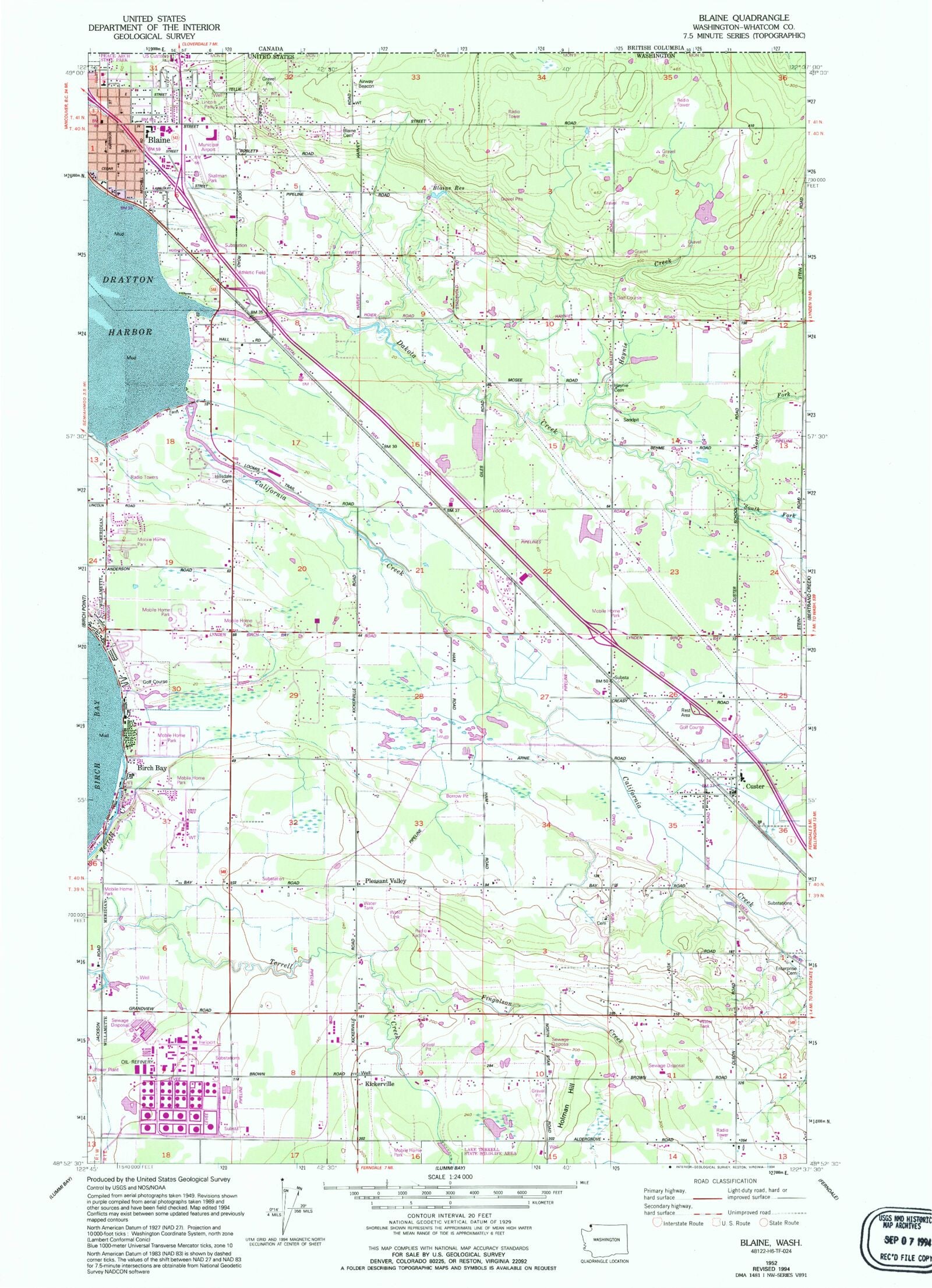 Classic USGS Blaine Washington 7.5'x7.5' Topo Map – MyTopo Map Store