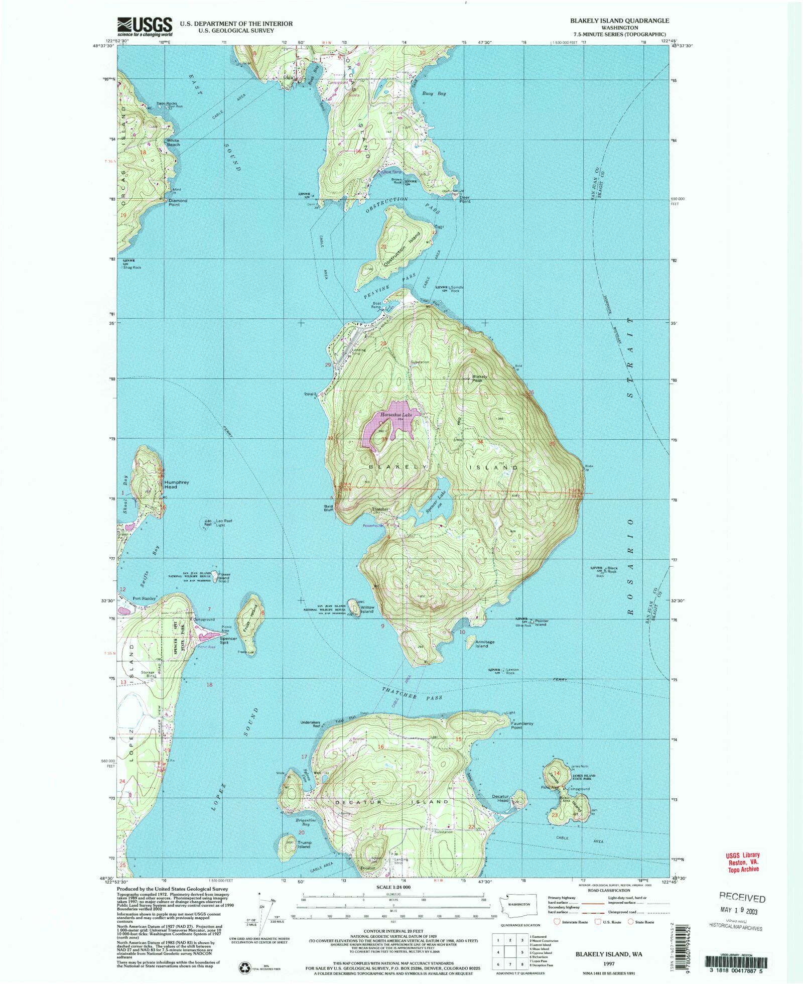 Classic USGS Blakely Island Washington 7.5'x7.5' Topo Map – MyTopo Map ...