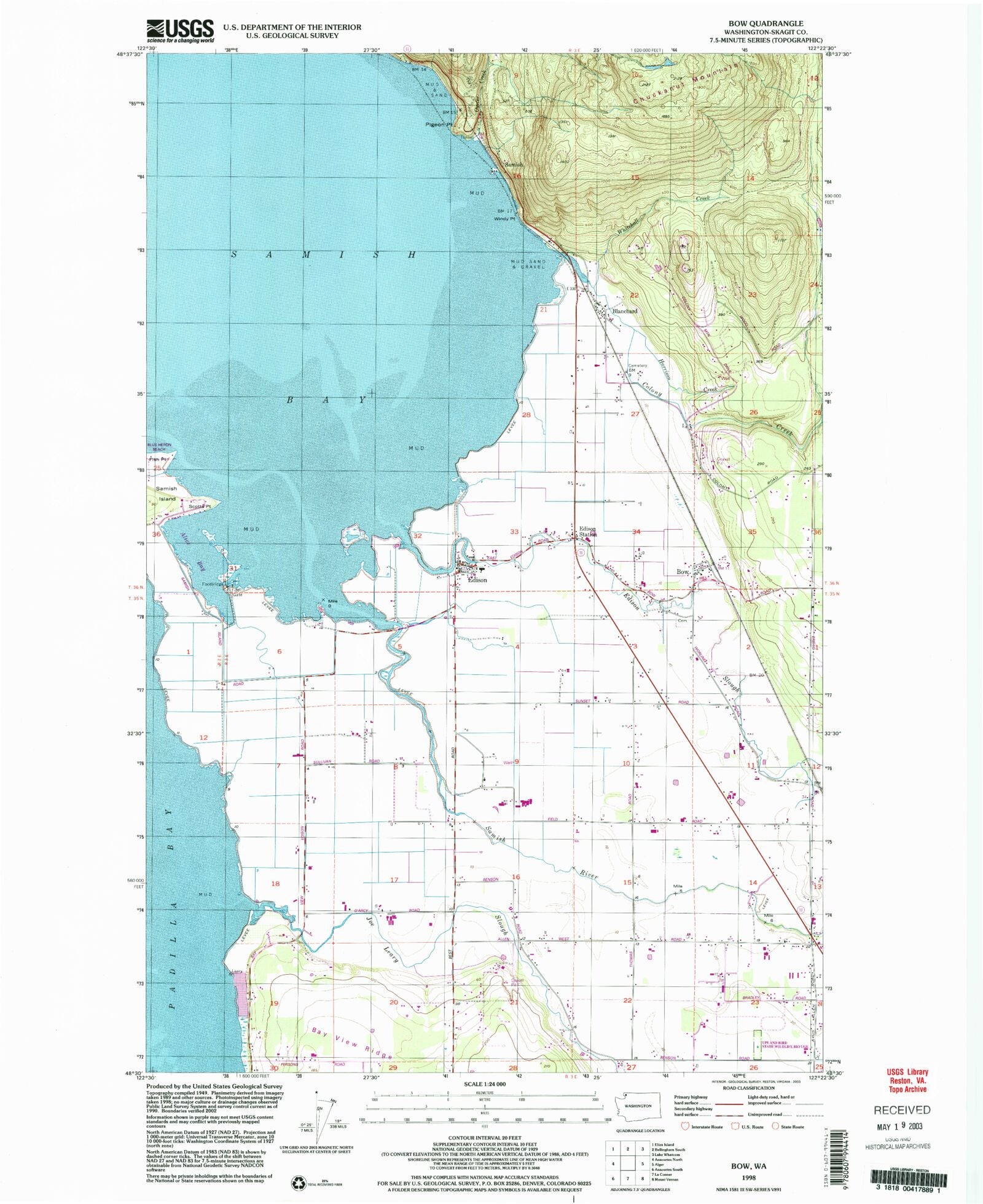 Classic USGS Bow Washington 7.5'x7.5' Topo Map – MyTopo Map Store