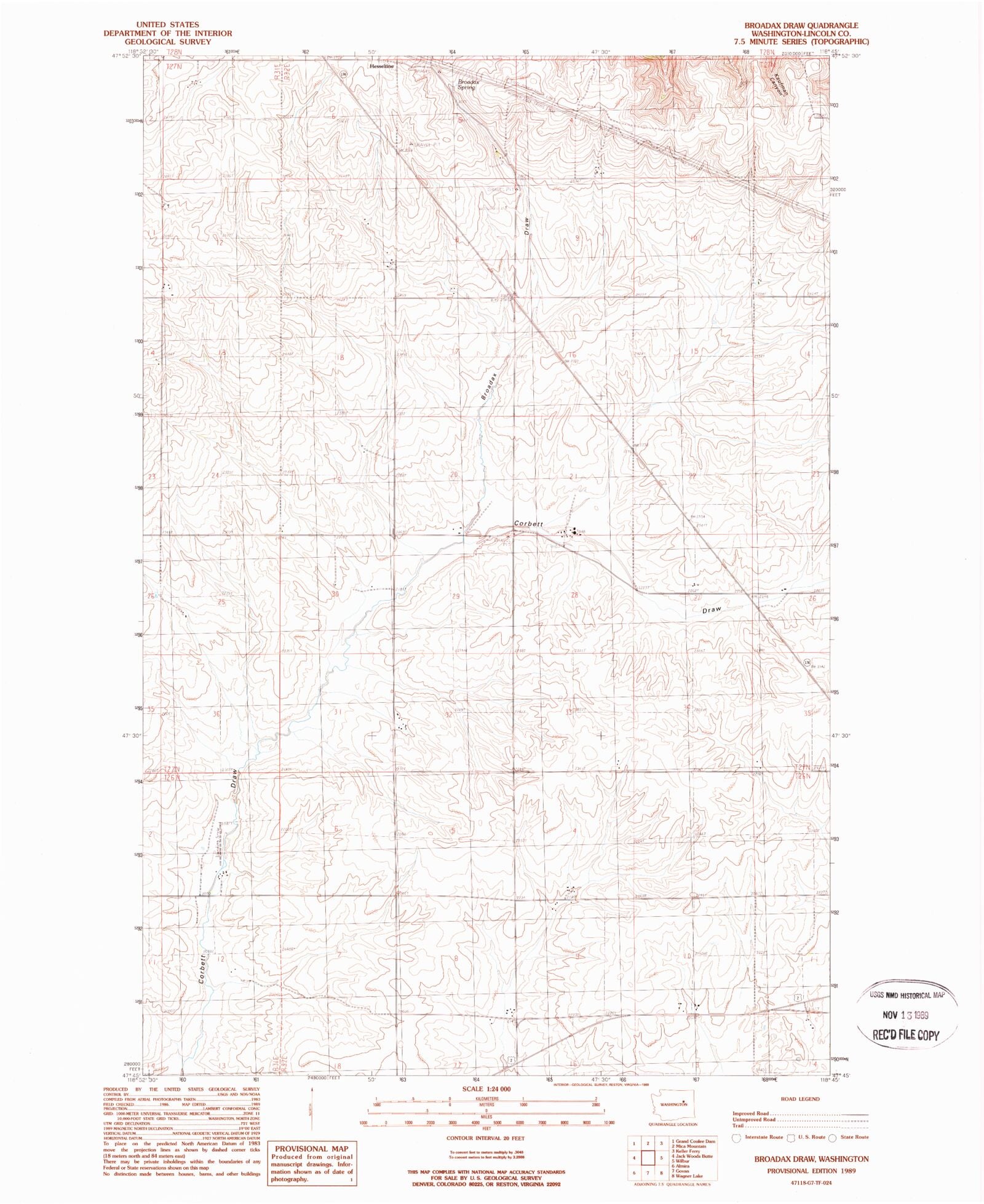 Classic USGS Broadax Draw Washington 7.5'x7.5' Topo Map – MyTopo Map Store