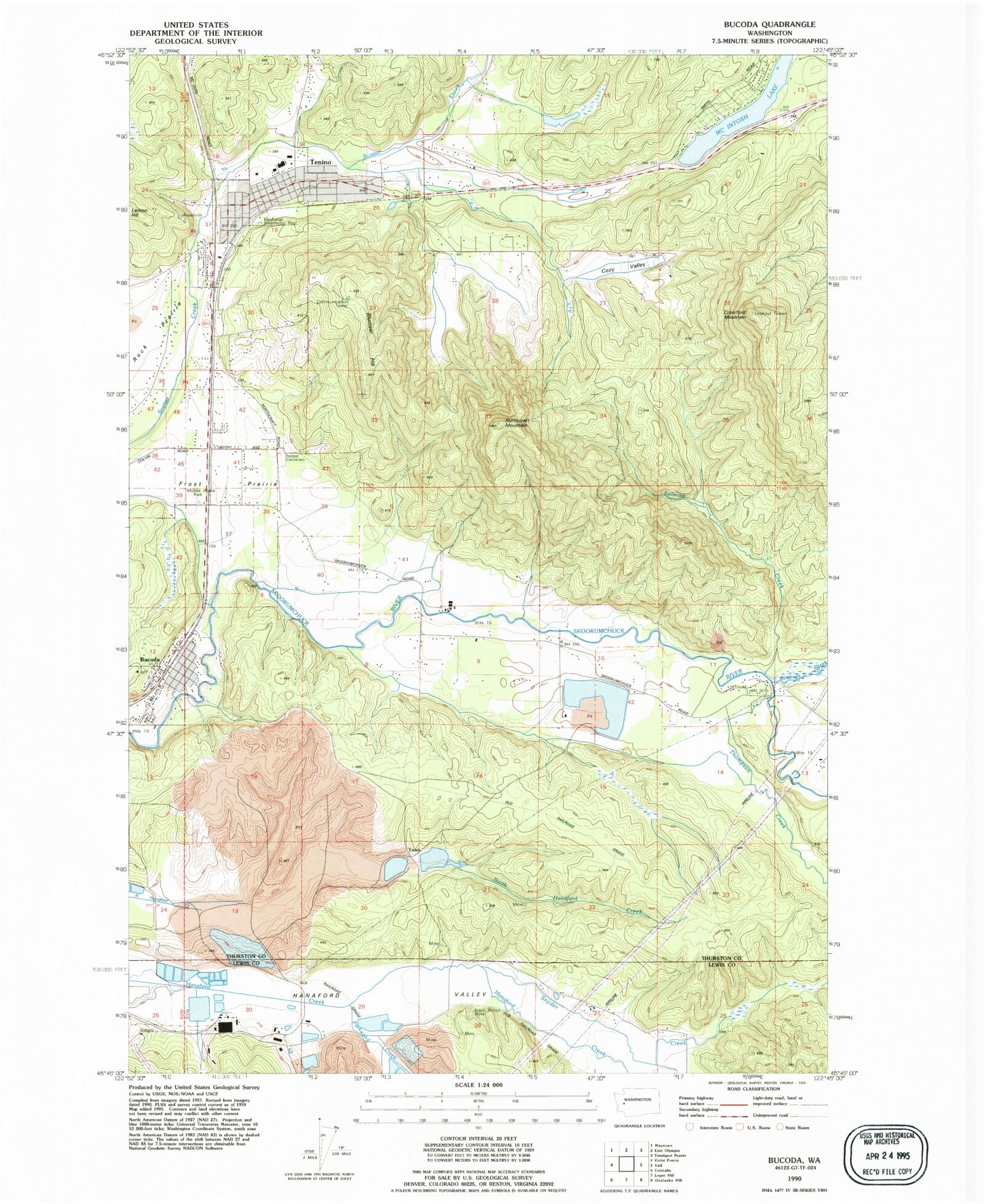 Classic USGS Bucoda Washington 7.5'x7.5' Topo Map – MyTopo Map Store