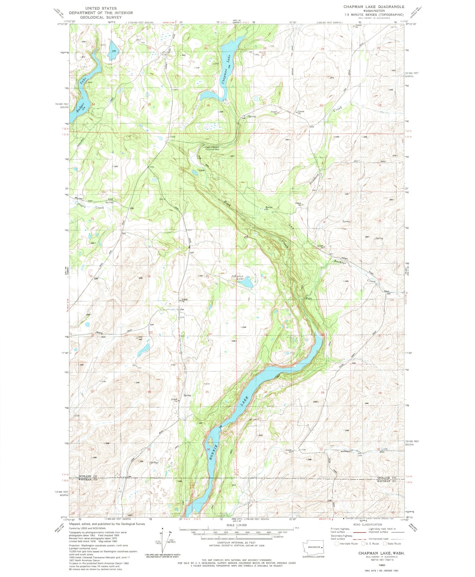 Classic USGS Chapman Lake Washington 7.5'x7.5' Topo Map – MyTopo Map Store