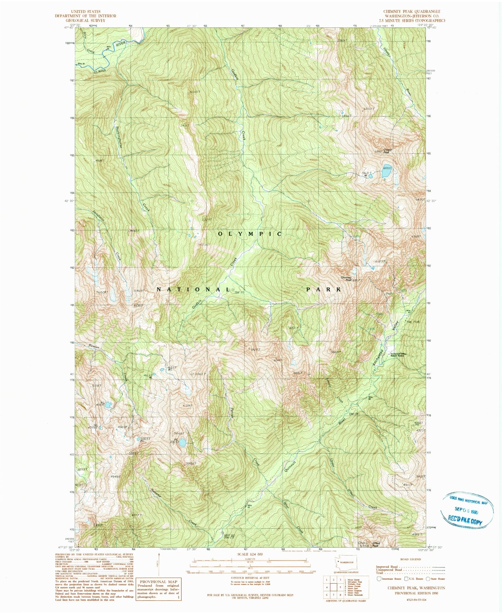 Classic USGS Chimney Peak Washington 7.5'x7.5' Topo Map – MyTopo Map Store