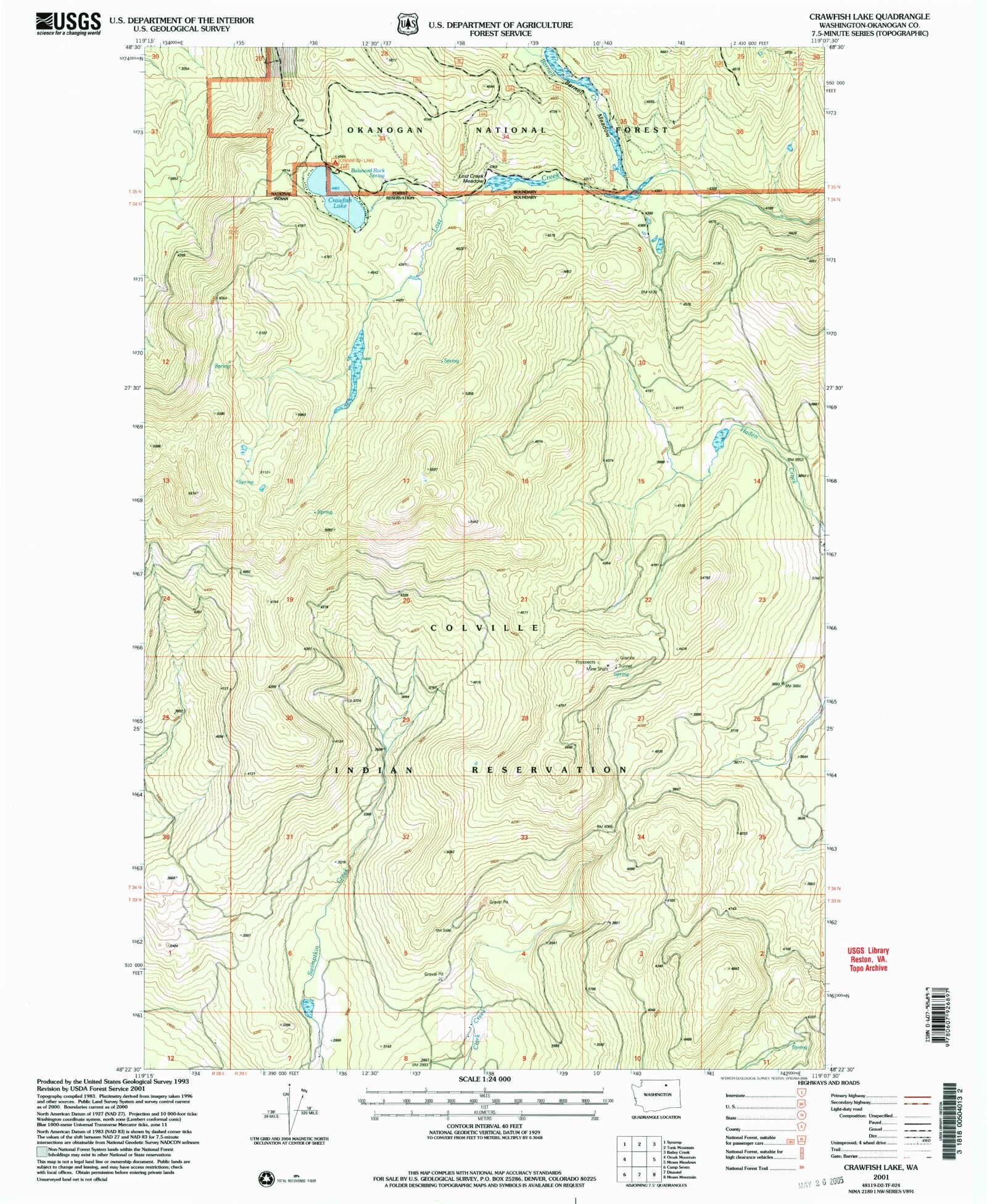 Classic USGS Crawfish Lake Washington 7.5'x7.5' Topo Map – MyTopo Map Store