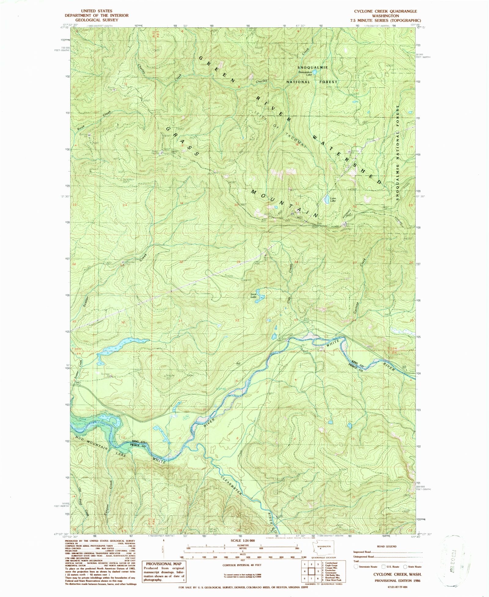 Classic USGS Cyclone Creek Washington 7.5'x7.5' Topo Map – MyTopo Map Store
