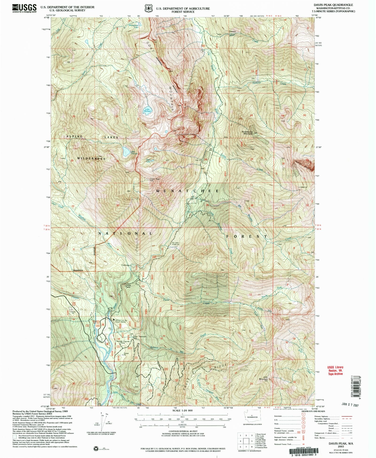 Classic USGS Davis Peak Washington 7.5'x7.5' Topo Map – MyTopo Map Store
