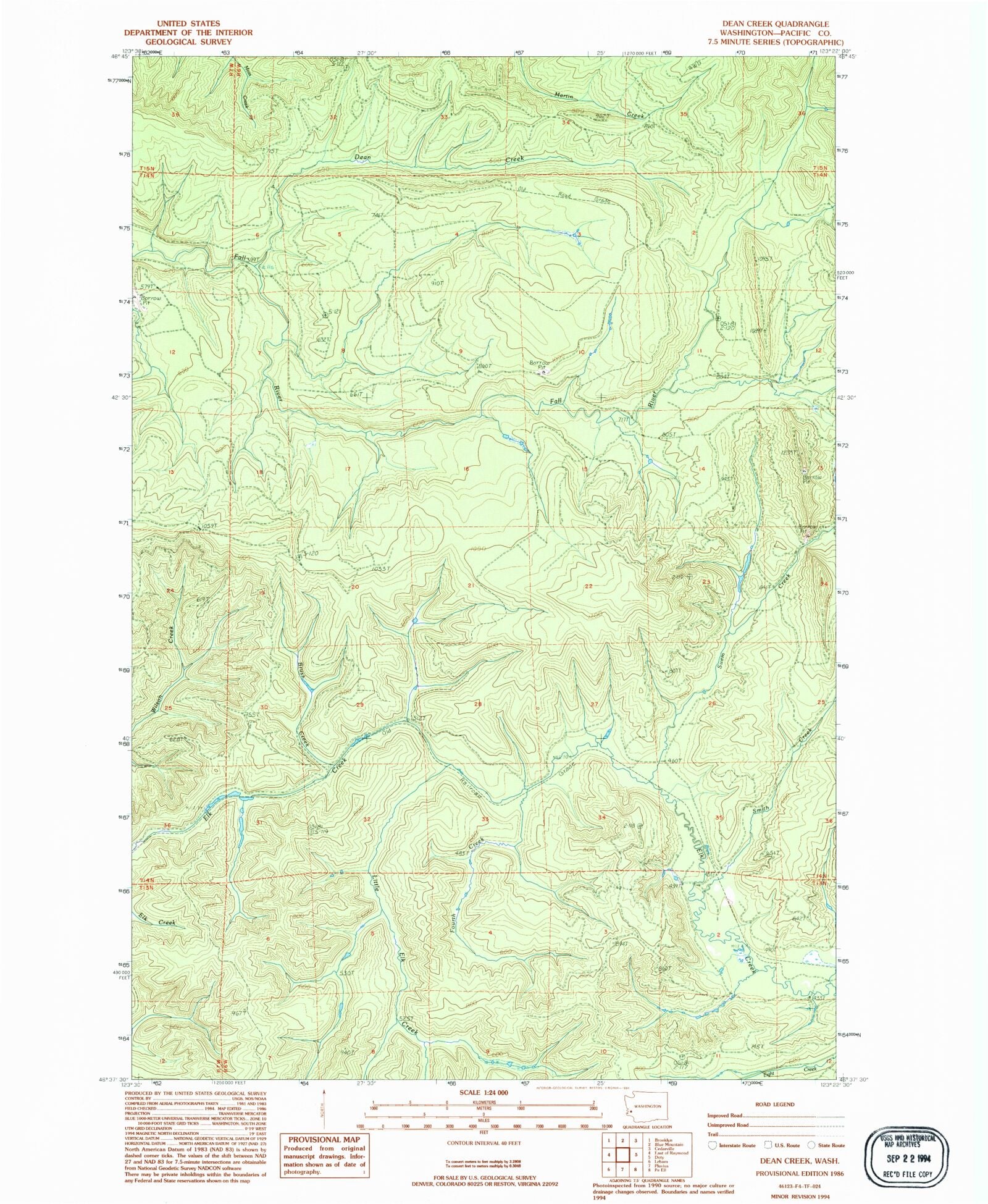 Classic USGS Dean Creek Washington 7.5'x7.5' Topo Map – MyTopo Map Store