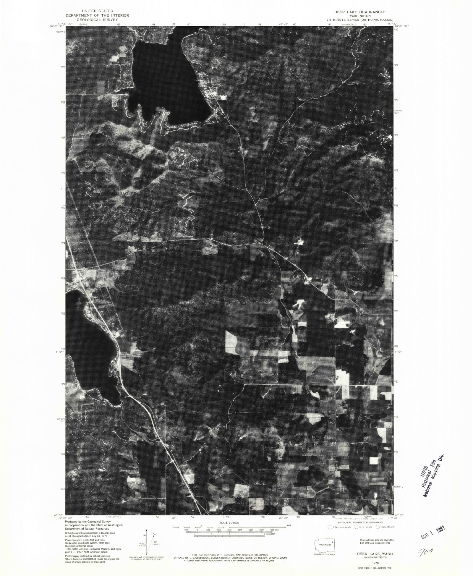 Classic USGS Deer Lake Washington 7.5'x7.5' Topo Map – MyTopo Map Store