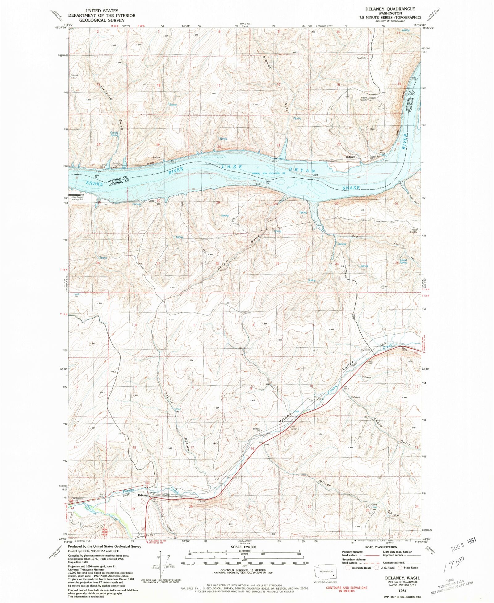 Classic USGS Delaney Washington 7.5'x7.5' Topo Map – MyTopo Map Store