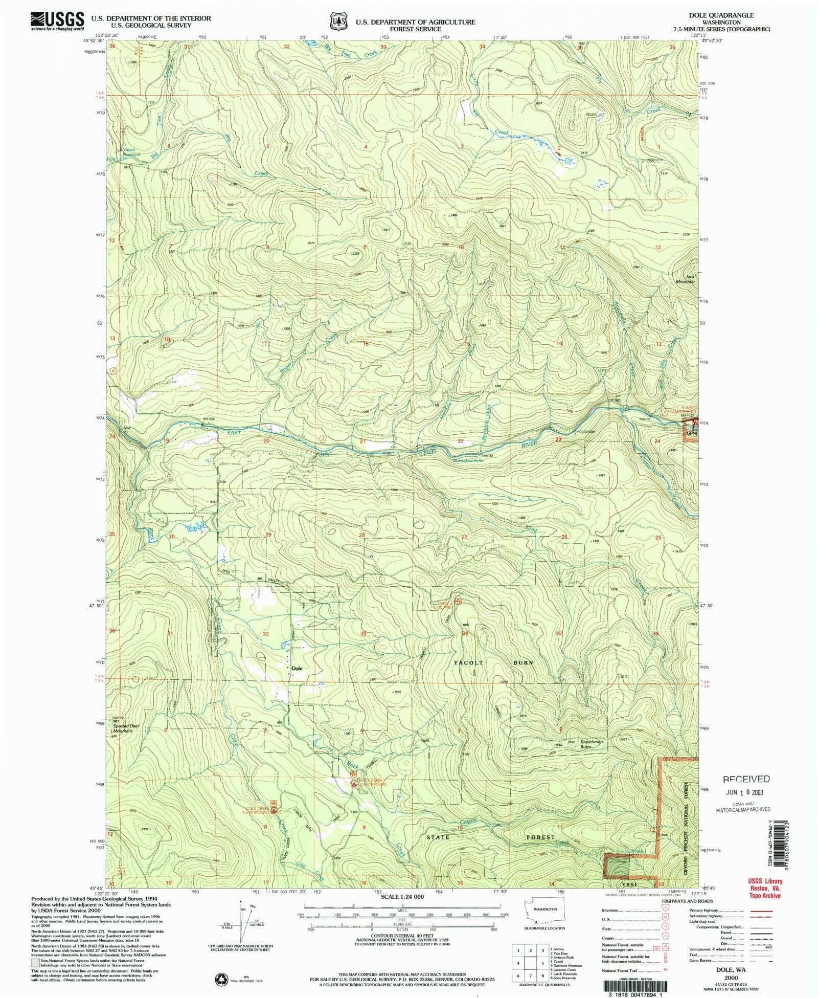Classic USGS Dole Washington 7.5'x7.5' Topo Map – MyTopo Map Store