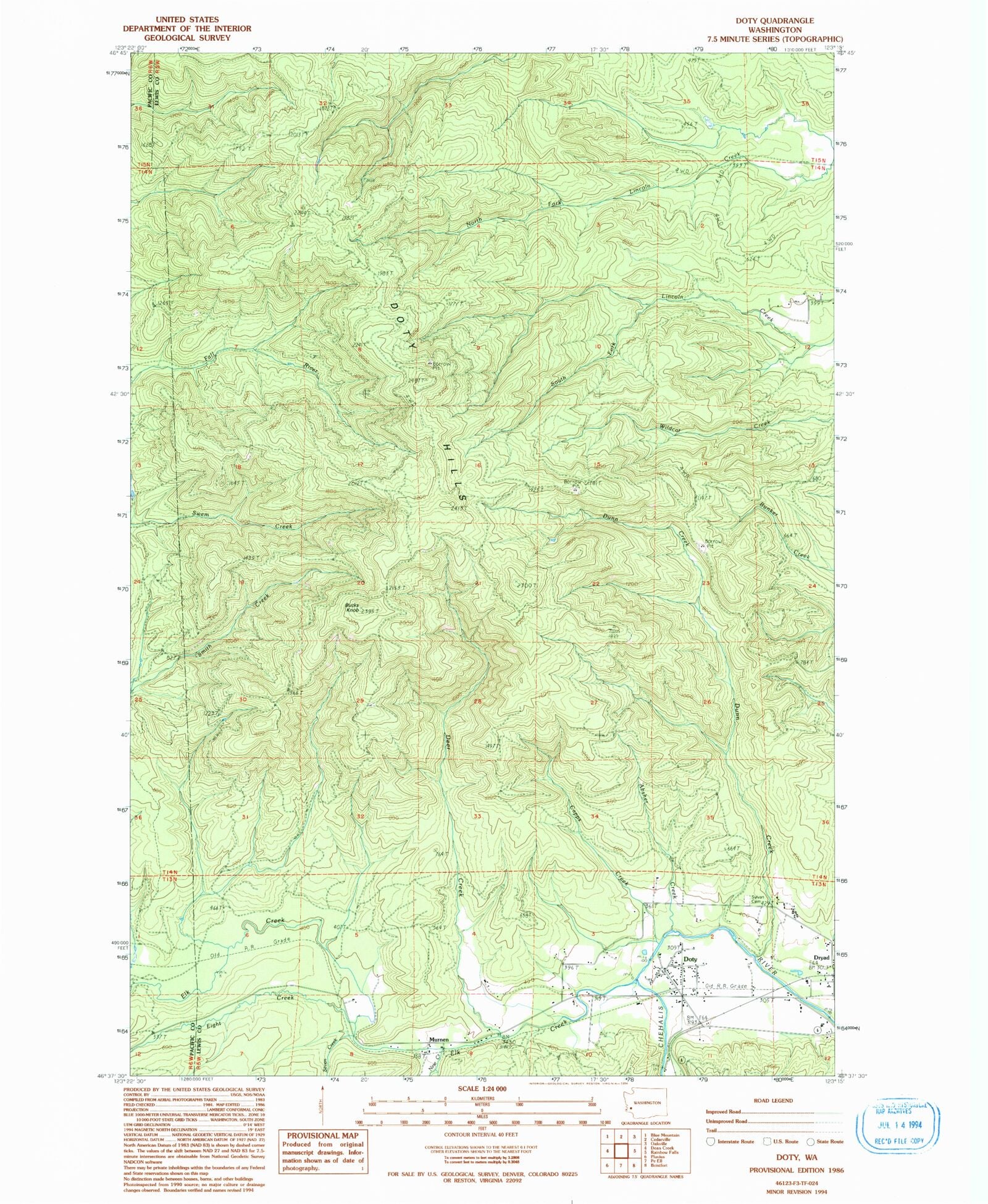 Classic USGS Doty Washington 7.5'x7.5' Topo Map – MyTopo Map Store