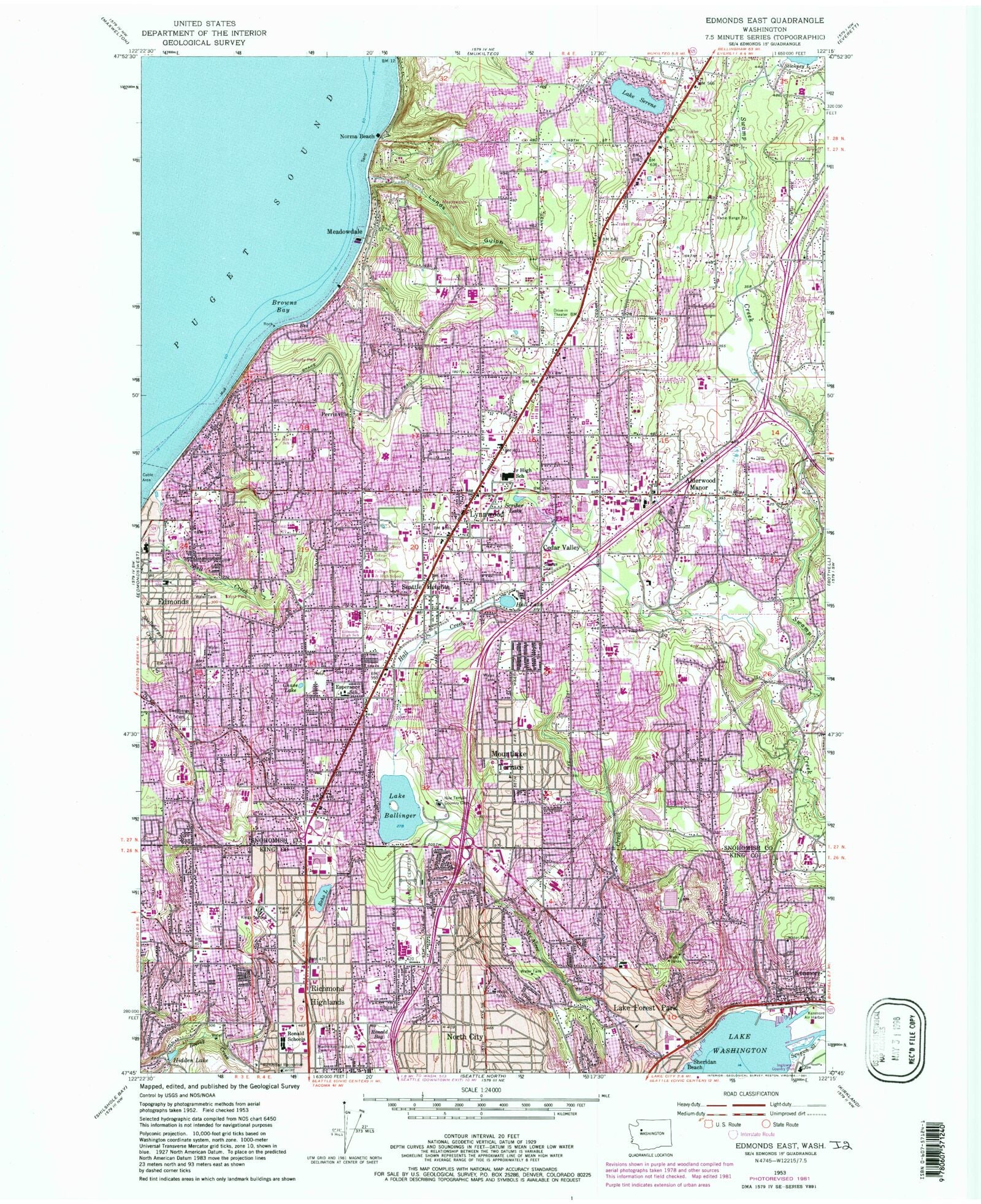 Classic USGS Edmonds East Washington 7.5'x7.5' Topo Map – MyTopo Map Store
