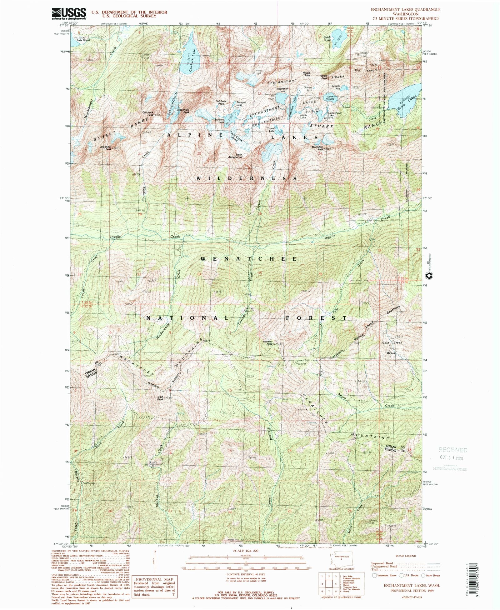 USGS Classic Enchantment Lakes Washington 7.5'x7.5' Topo Map – MyTopo ...