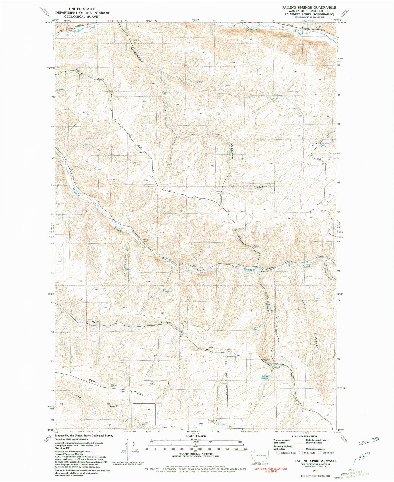 Classic USGS Falling Springs Washington 7.5'x7.5' Topo Map – MyTopo Map ...