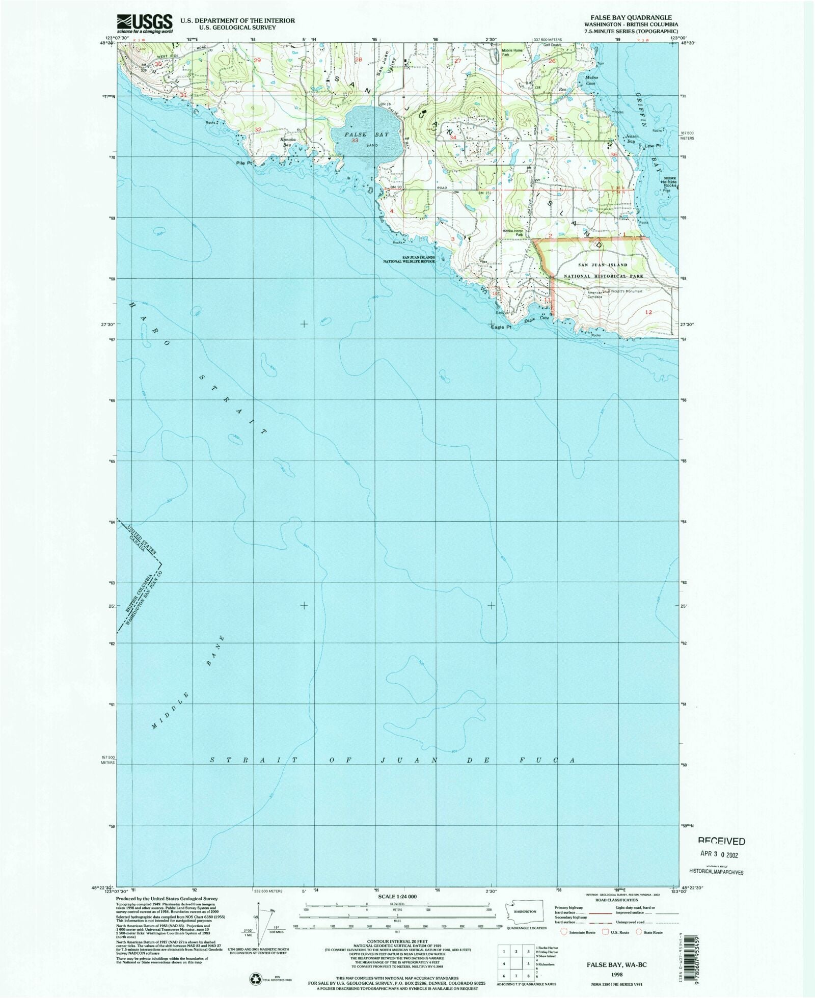 Classic USGS False Bay Washington 7.5'x7.5' Topo Map – MyTopo Map Store