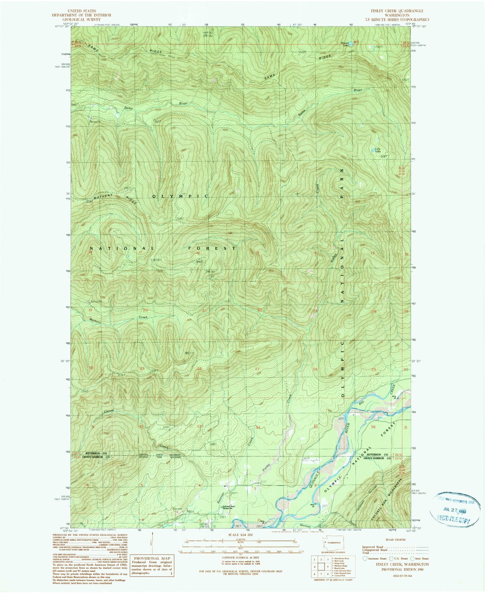 Classic USGS Finley Creek Washington 7.5'x7.5' Topo Map – MyTopo Map Store