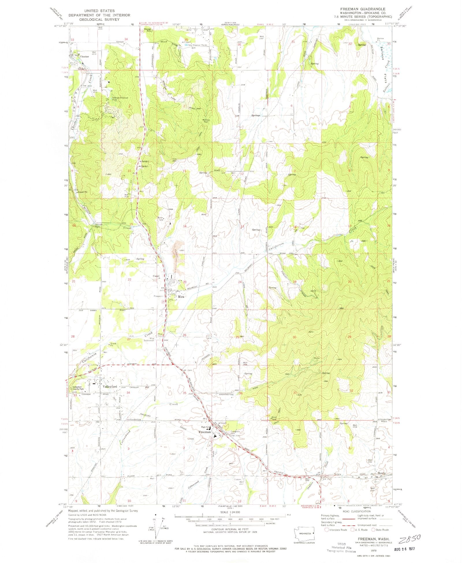 Classic USGS Freeman Washington 7.5'x7.5' Topo Map – MyTopo Map Store