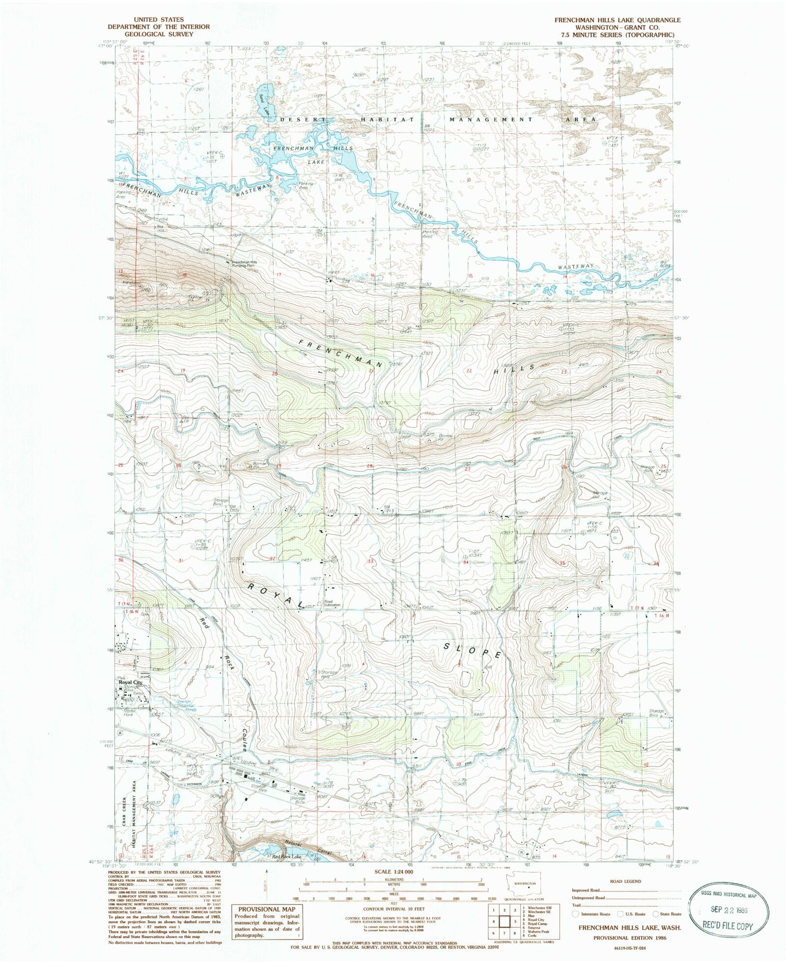 Classic USGS Frenchman Hills Lake Washington 7.5'x7.5' Topo Map ...
