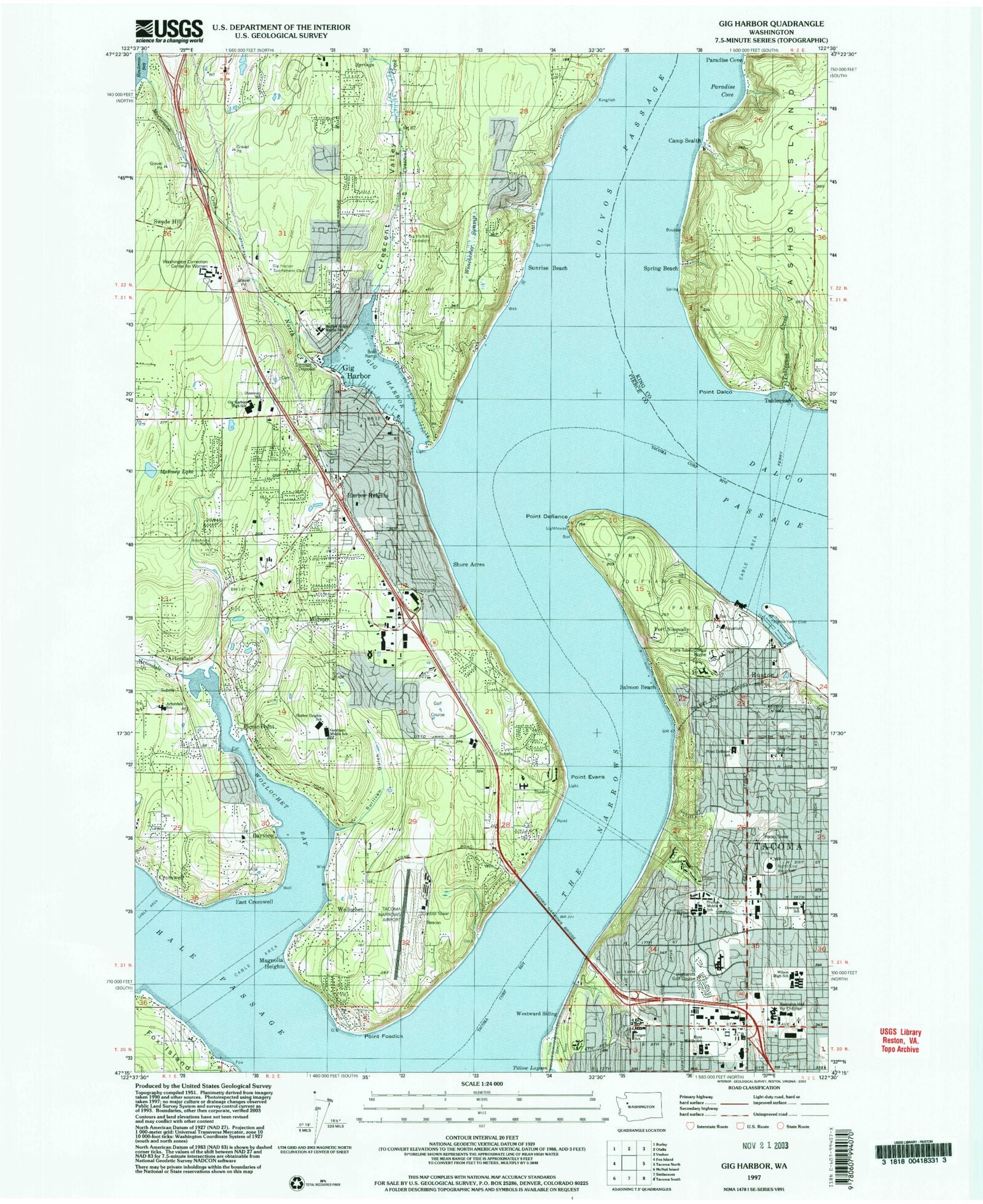 Classic USGS Gig Harbor Washington 7.5'x7.5' Topo Map – MyTopo Map Store