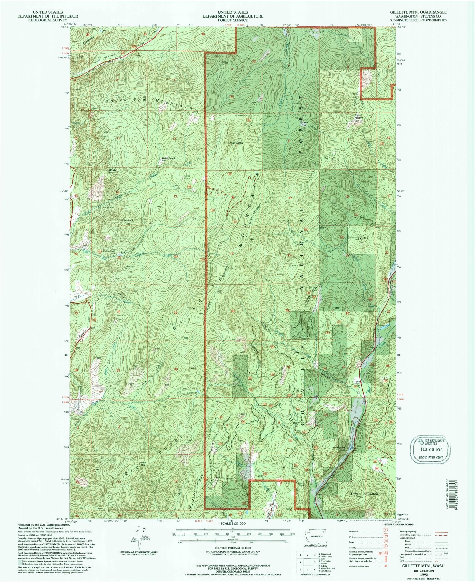 Classic USGS Gillette Mountain Washington 7.5'x7.5' Topo Map – MyTopo ...