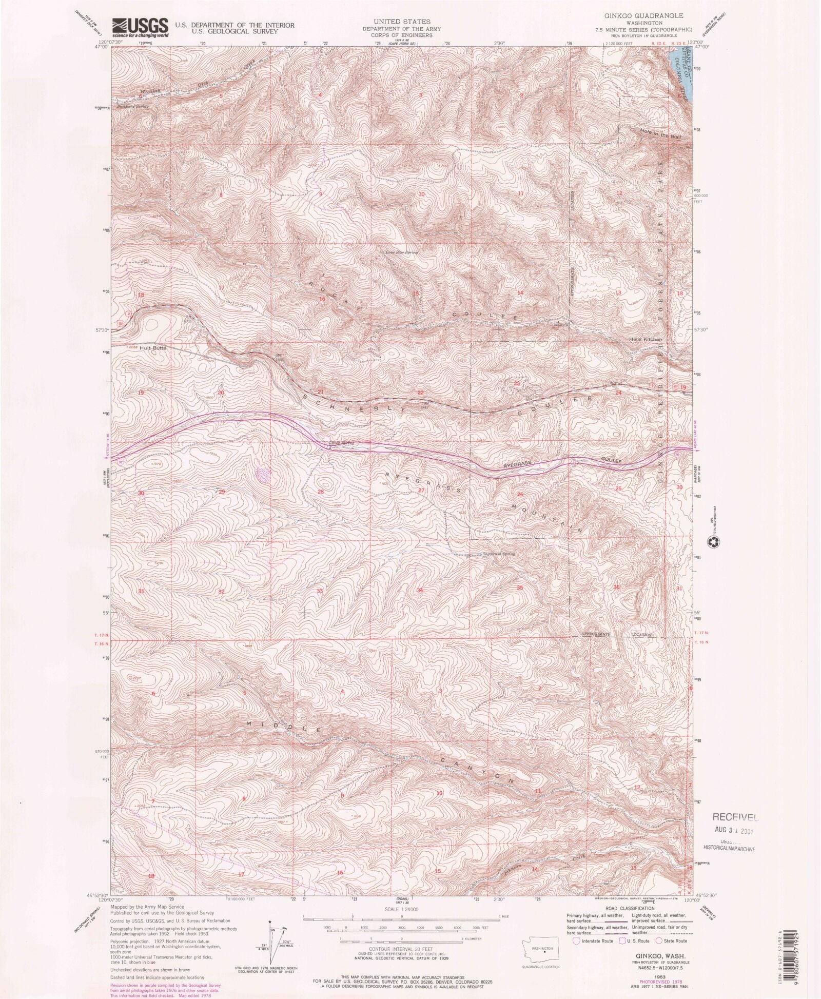 Classic USGS Ginkgo Washington 7.5'x7.5' Topo Map – MyTopo Map Store