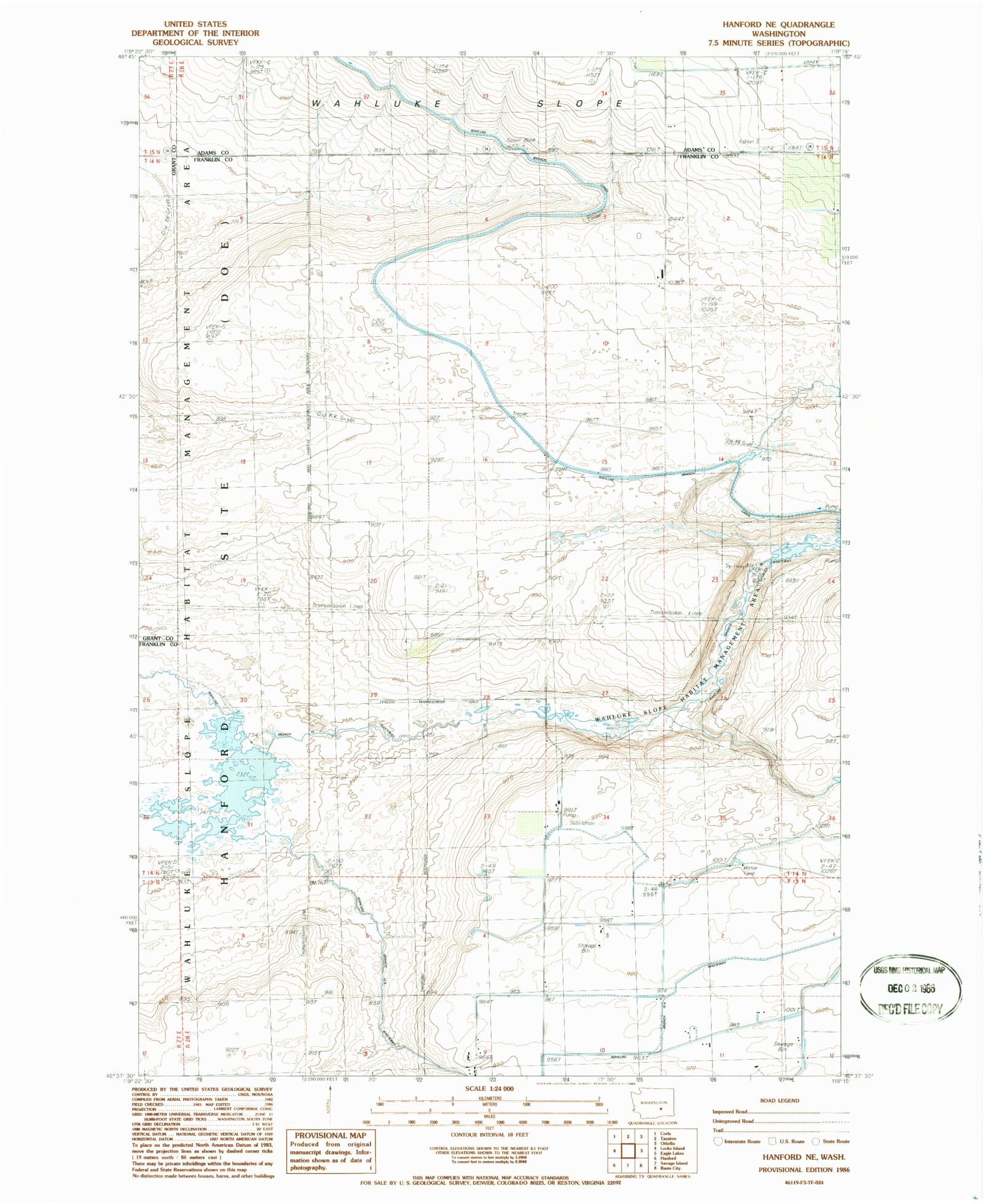 Classic USGS Hanford NE Washington 7.5'x7.5' Topo Map – MyTopo Map Store