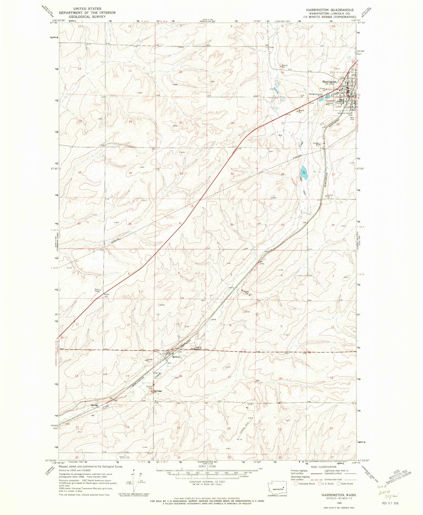Classic USGS Harrington Washington 7.5'x7.5' Topo Map – MyTopo Map Store