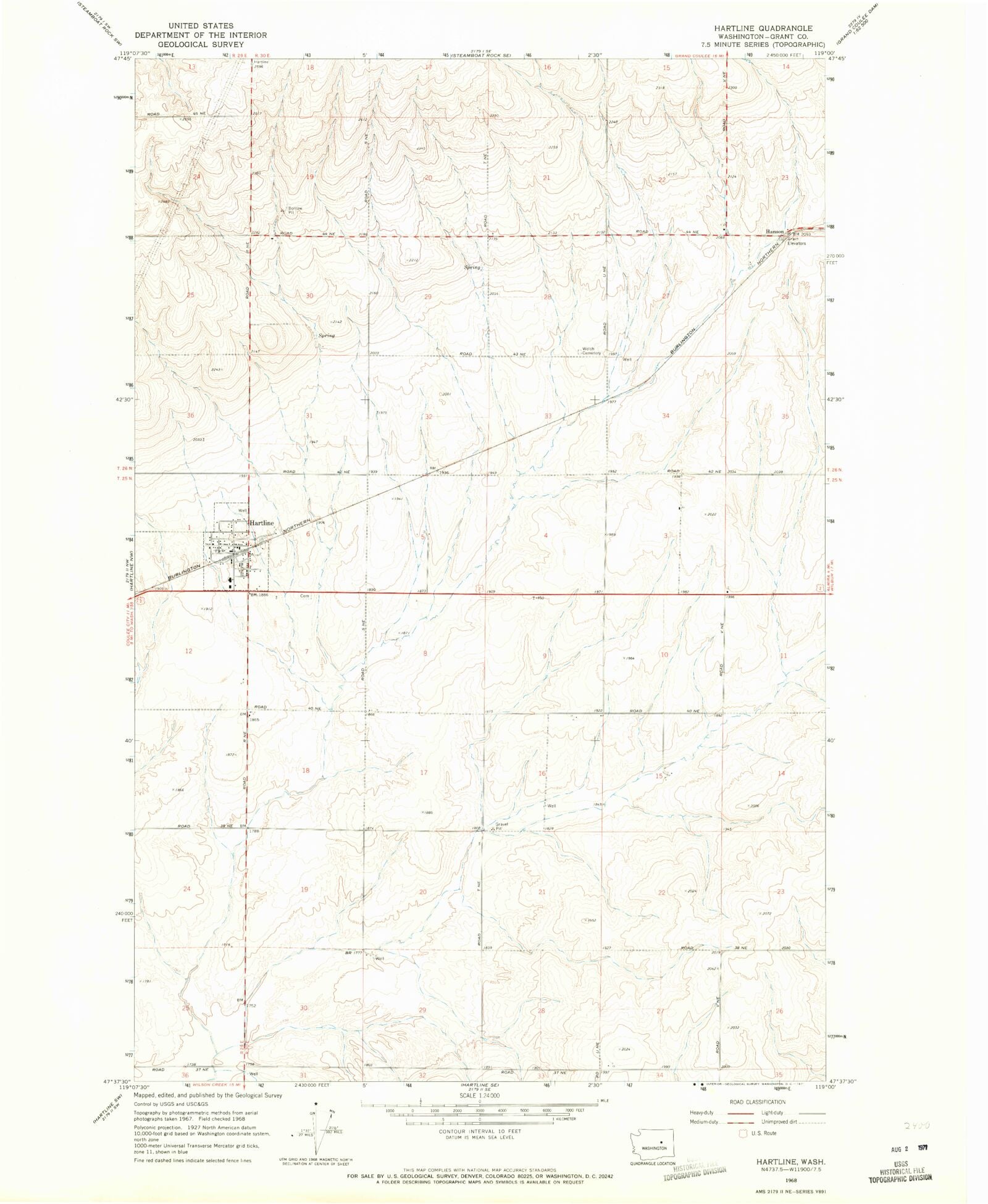 Classic USGS Hartline Washington 7.5'x7.5' Topo Map – MyTopo Map Store