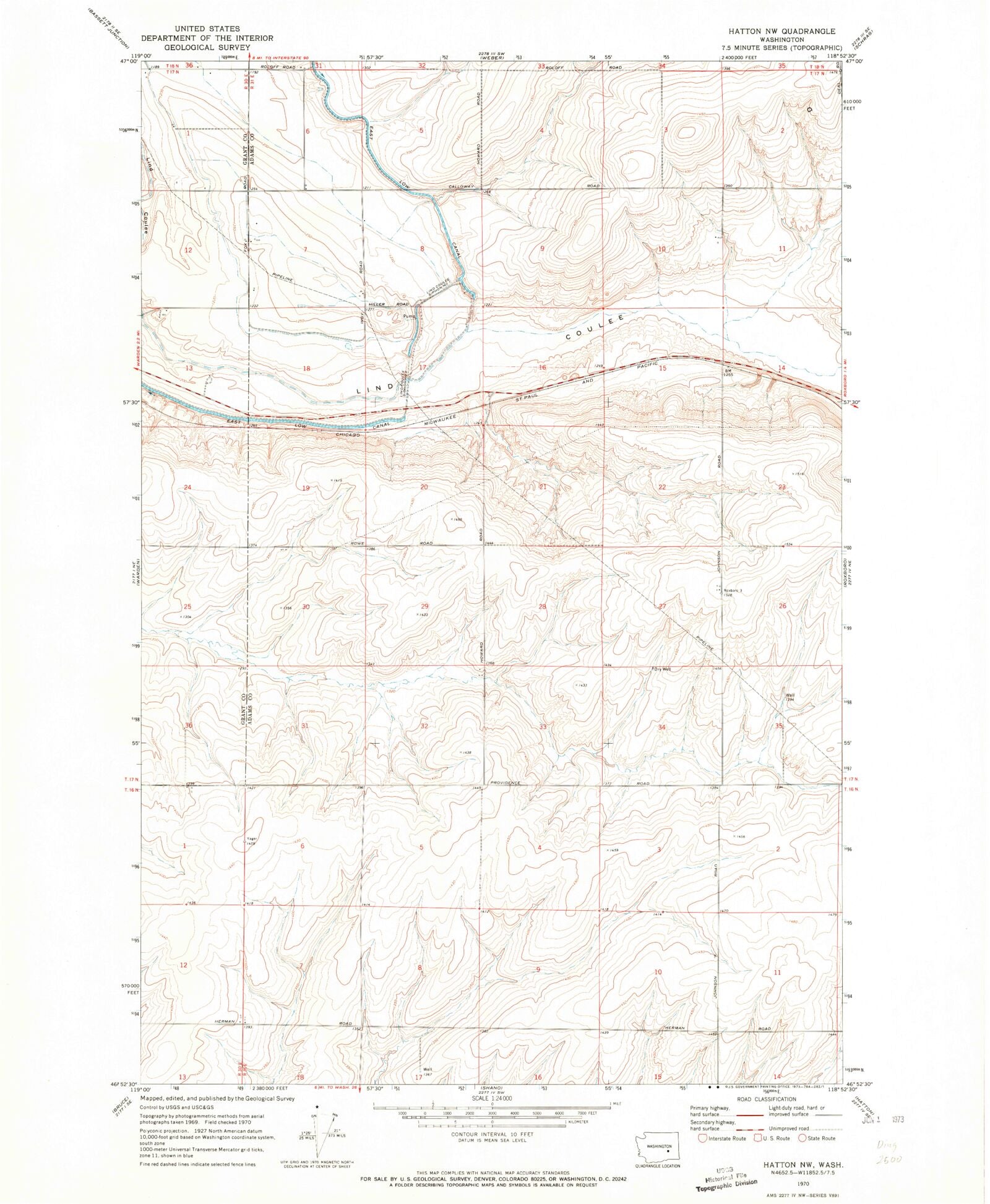 Classic USGS Hatton NW Washington 7.5'x7.5' Topo Map – MyTopo Map Store