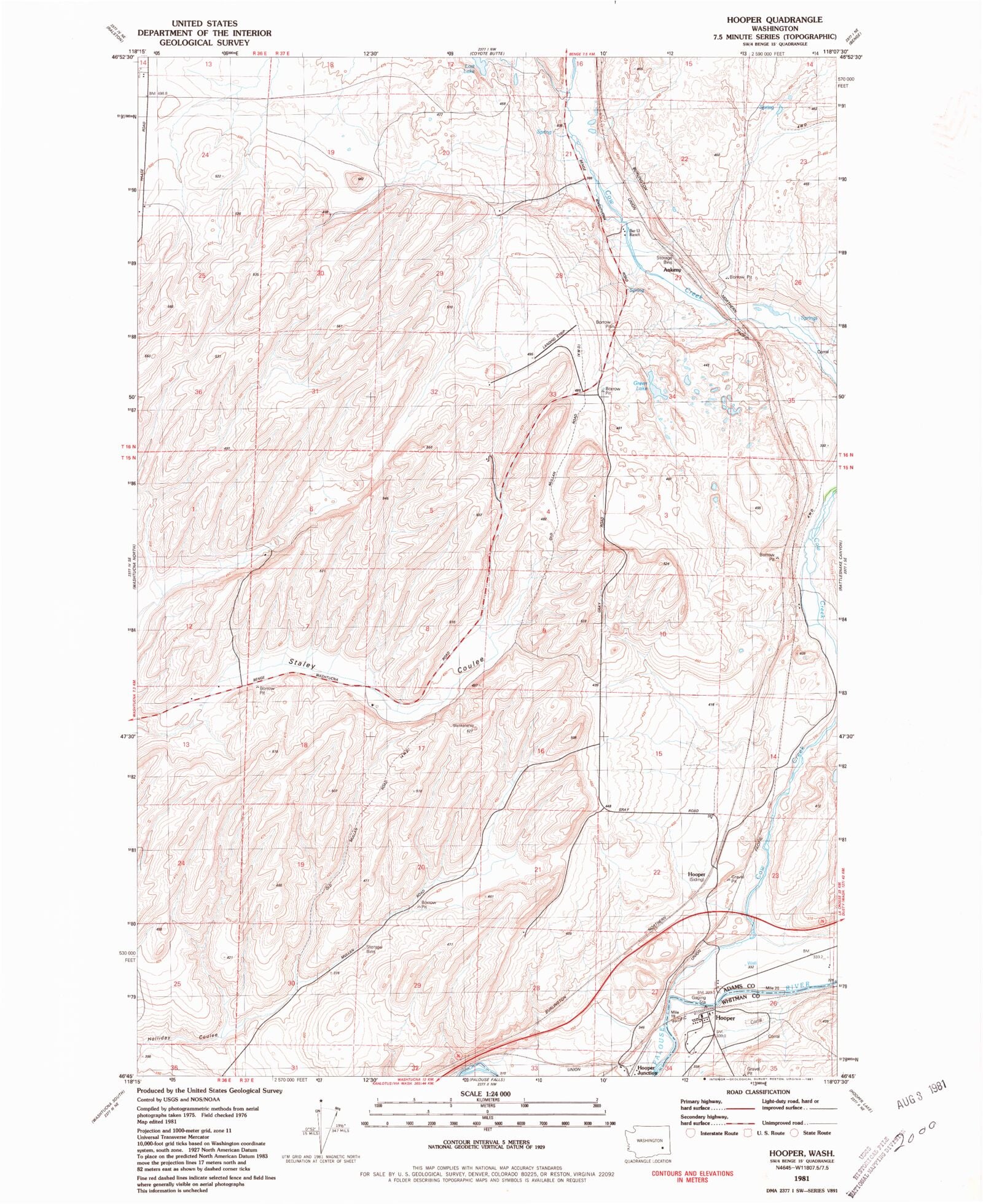 Classic USGS Hooper Washington 7.5'x7.5' Topo Map – MyTopo Map Store