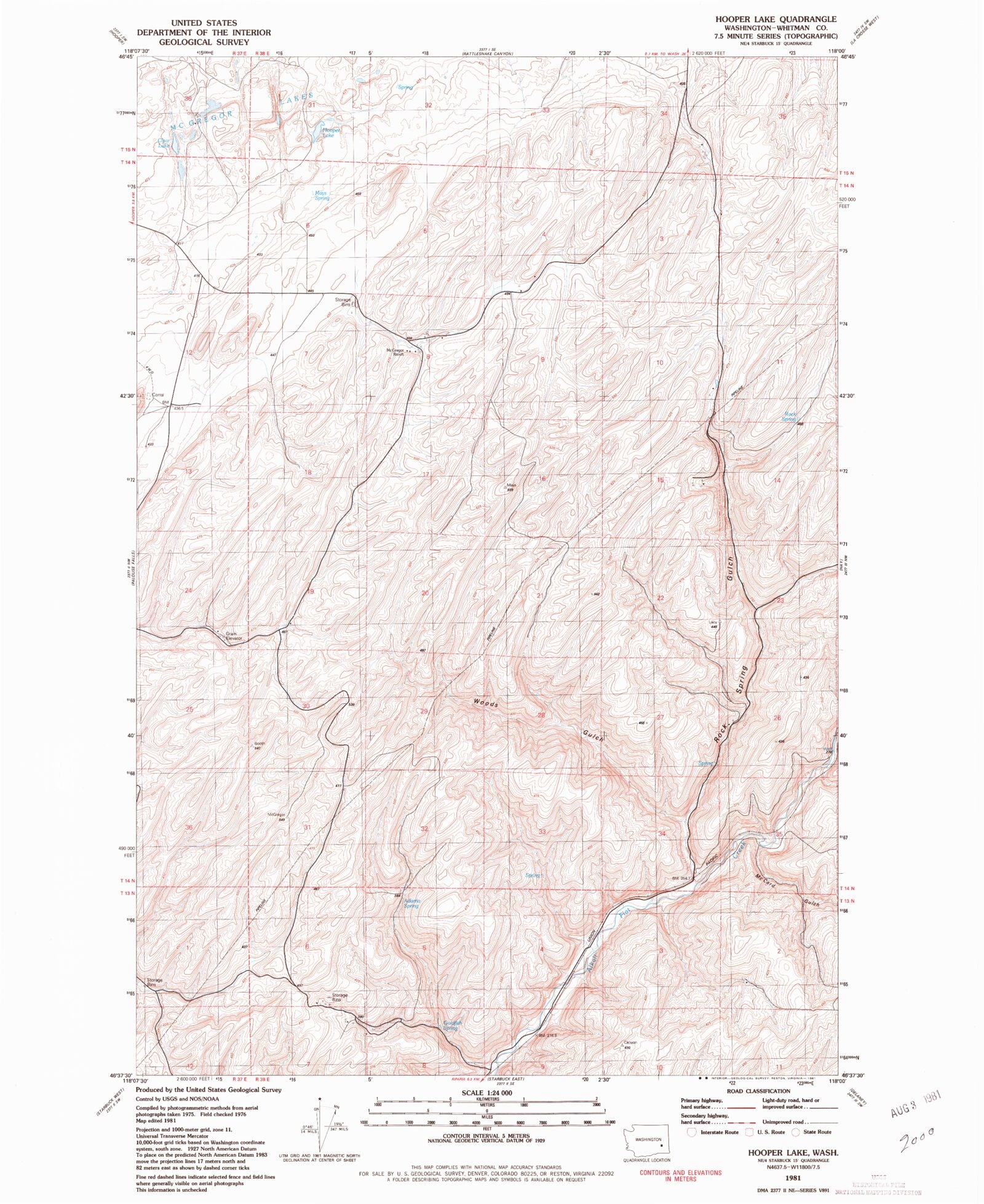 Classic USGS Hooper Lake Washington 7.5'x7.5' Topo Map – MyTopo Map Store