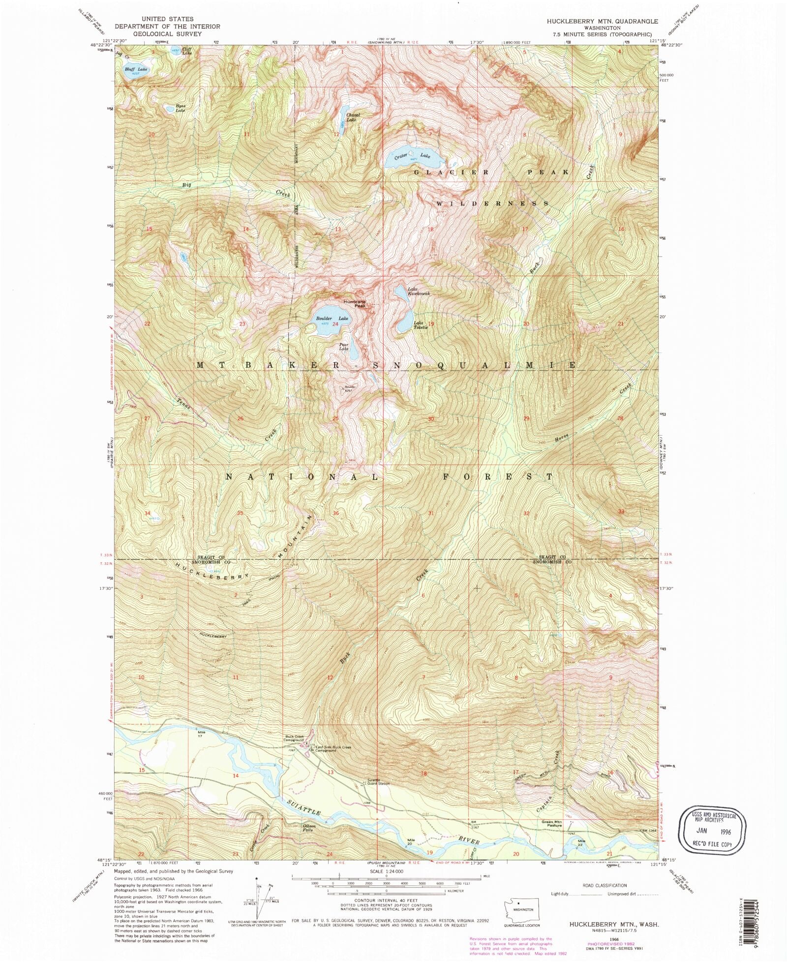 Classic USGS Huckleberry Mountain Washington 7.5'x7.5' Topo Map ...