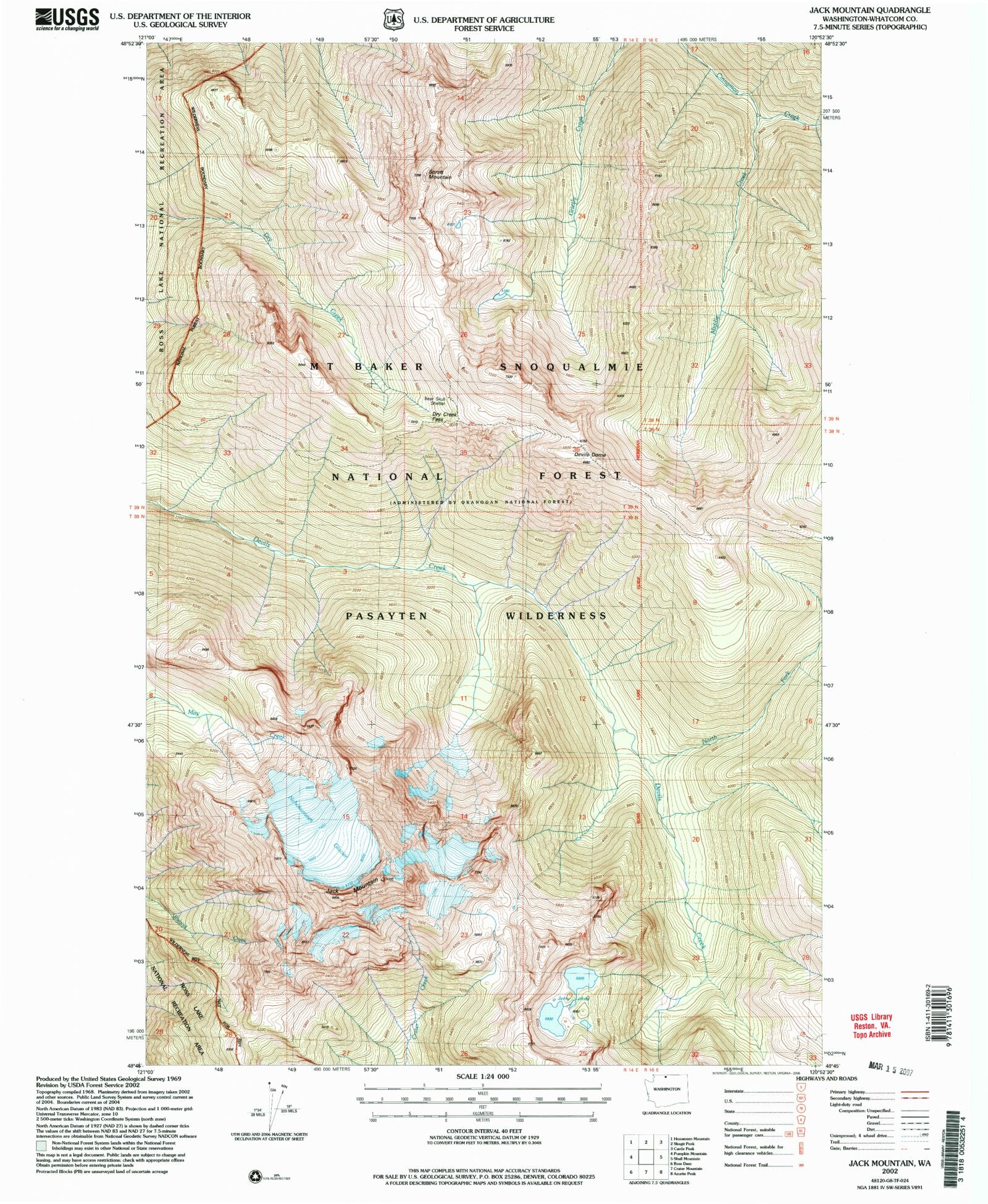 Classic USGS Jack Mountain Washington 7.5'x7.5' Topo Map – MyTopo Map Store