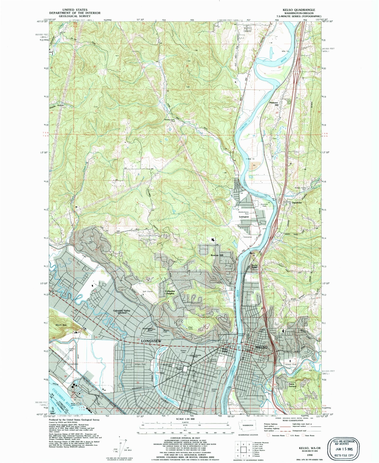 Classic USGS Kelso Washington 7.5'x7.5' Topo Map – MyTopo Map Store