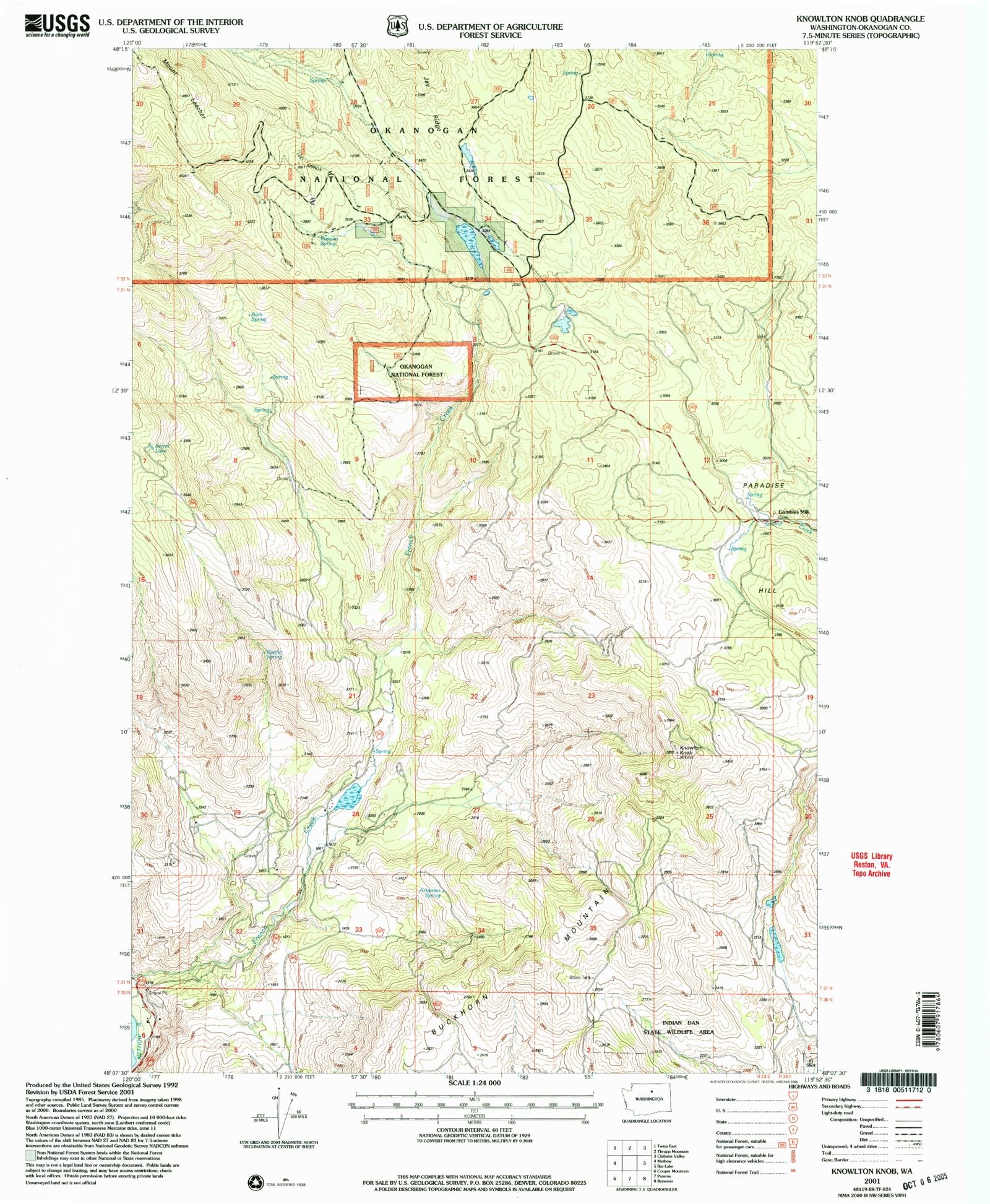 Classic USGS Knowlton Knob Washington 7.5'x7.5' Topo Map – MyTopo Map Store